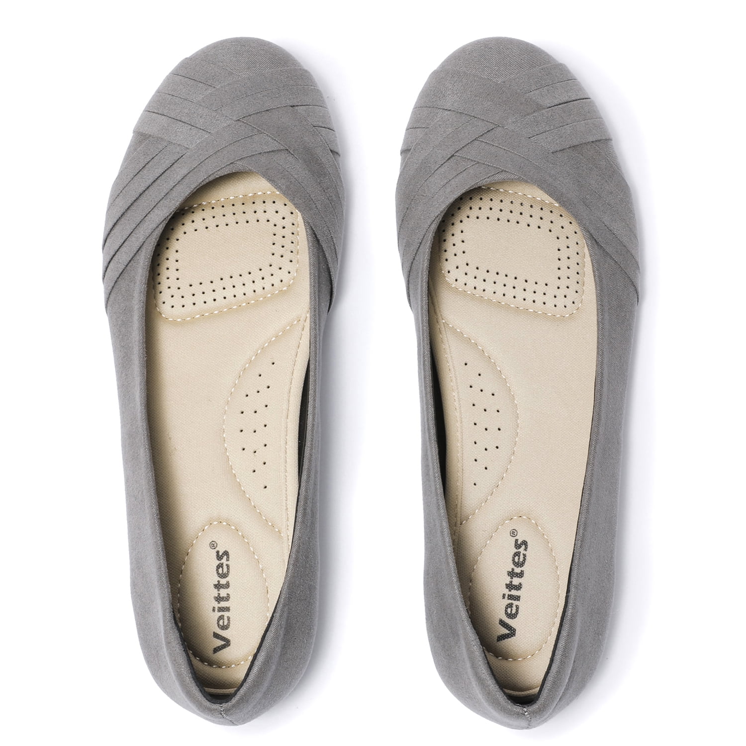 Ataiwee Women's Wide Width Flat Shoes, Classy Soft Round Toe Cross Line ...