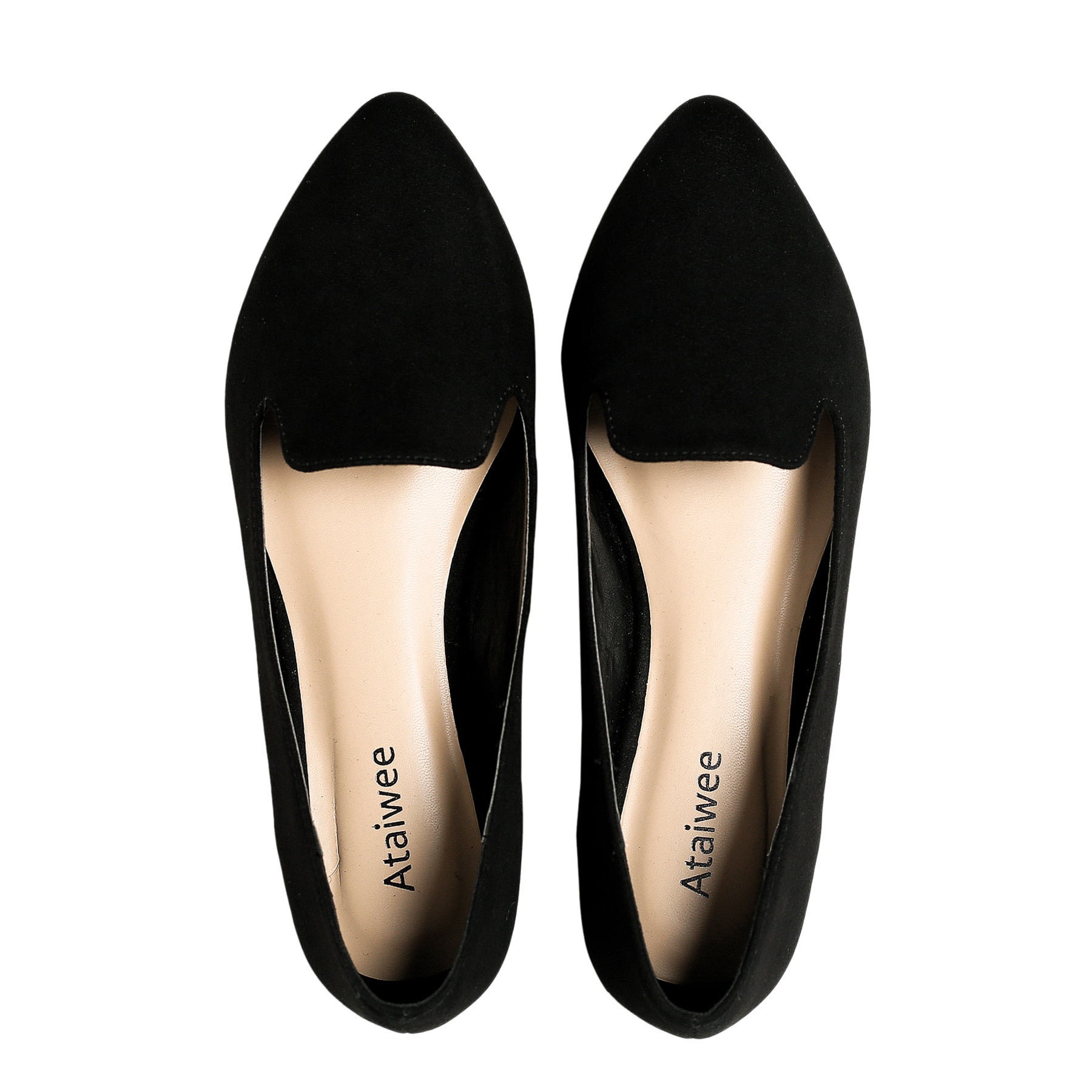 Ataiwee Women's Wide Width Flat Shoes - Pointy Toe Suede Slip On Ballet ...