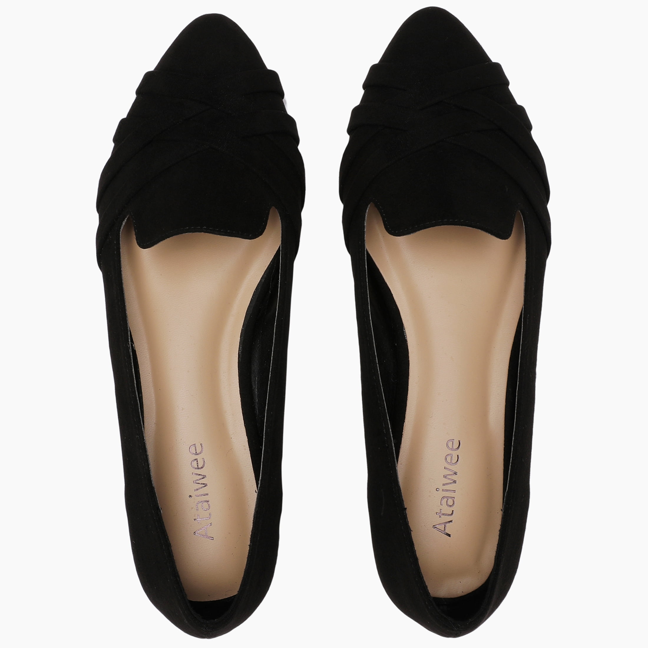 Ataiwee Women's Wide Width Flats Shoes - Classic Office Suede Pointed Slip On Ballet Shoes ...