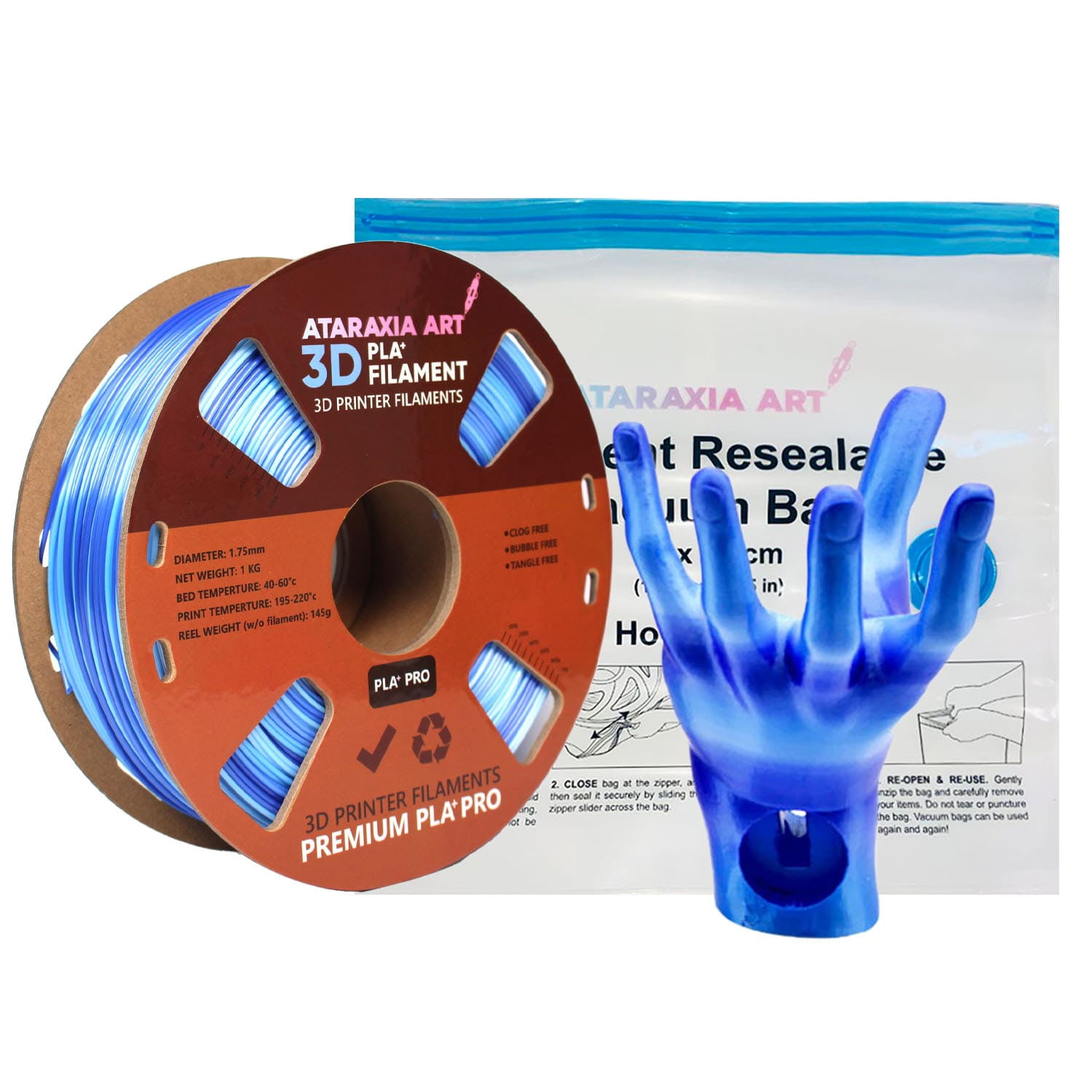 Ataraxia Art Ice Blue Silk PLA Filament, 1.75mm, 1Kg/2.2lb with Storage ...