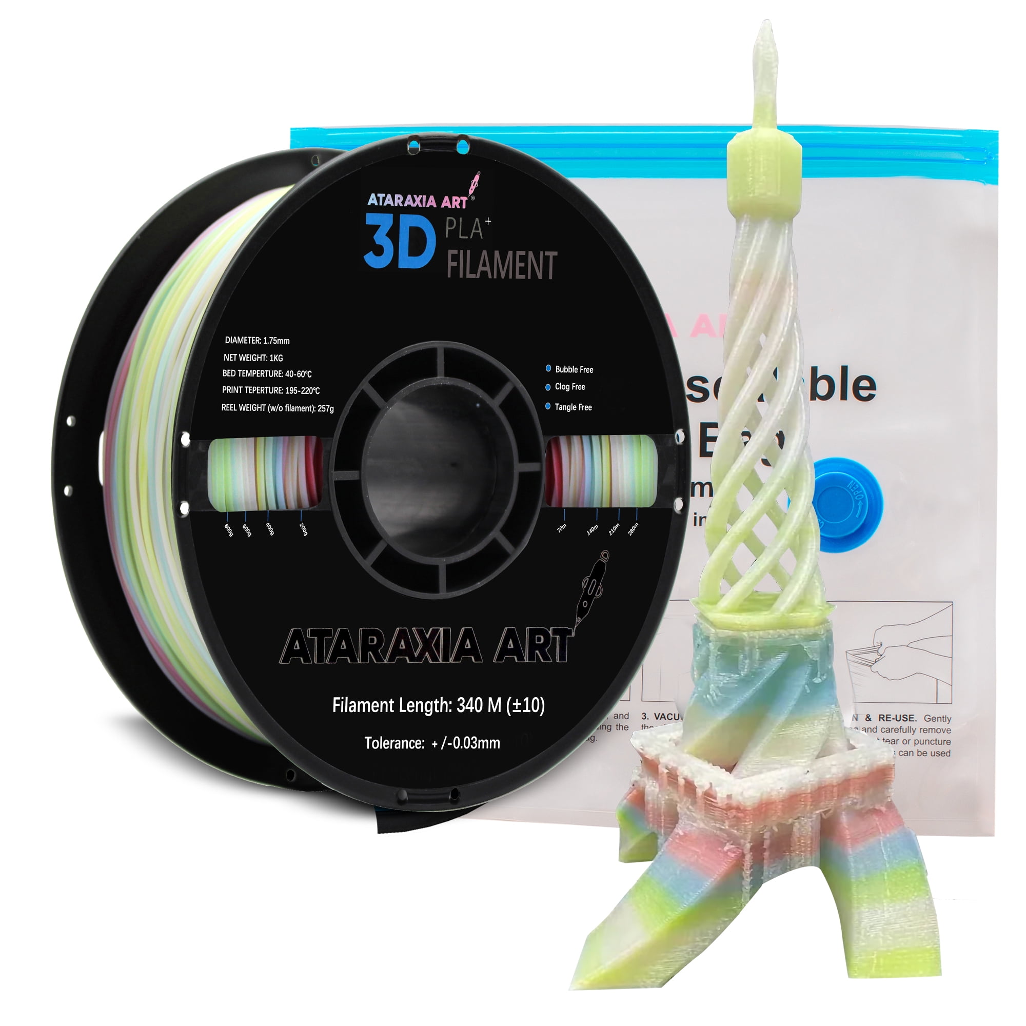 Ataraxia Art White Mini Rainbow Multicolor PLA Plus Filament 1.75mm,3D ...