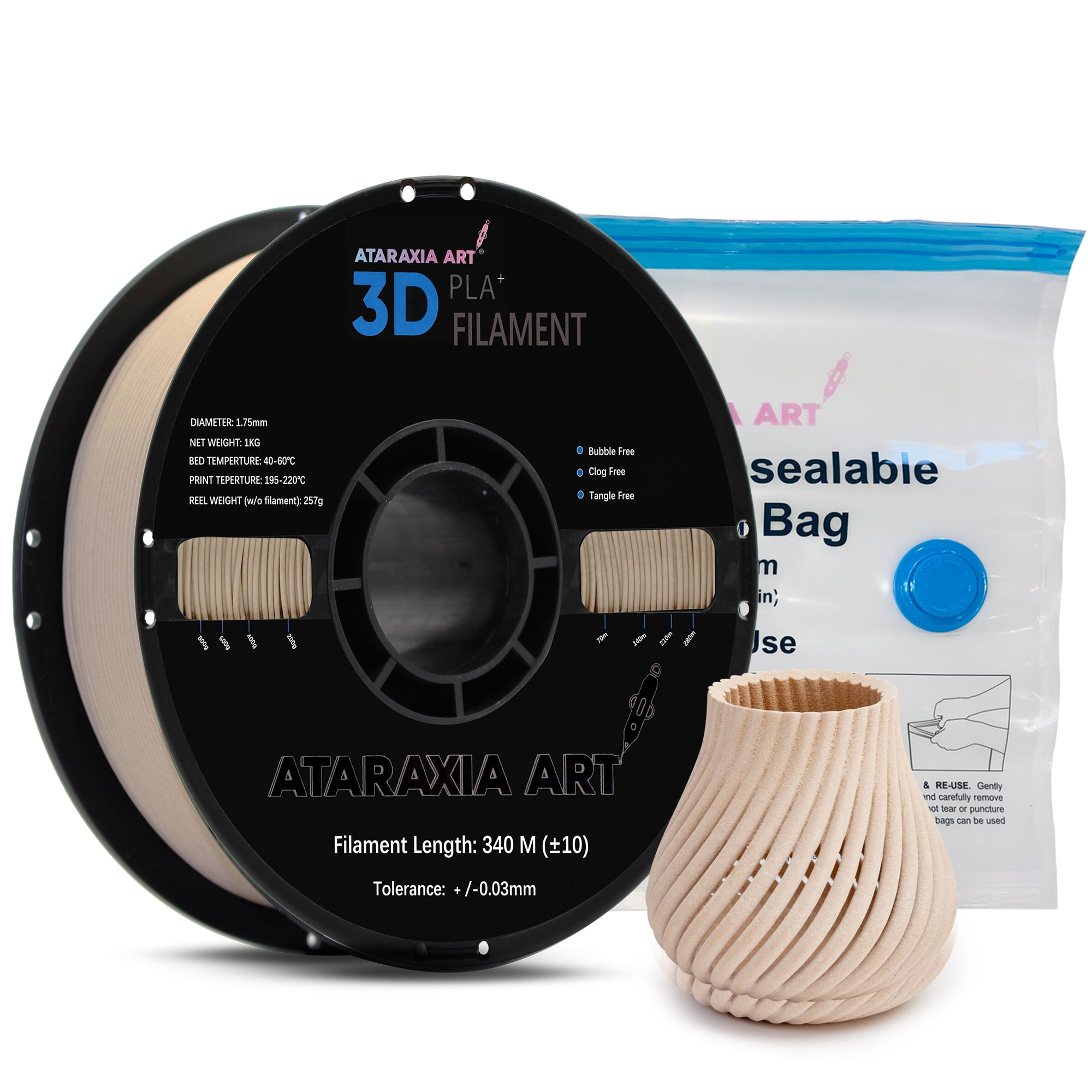 Ataraxia Art White Wood PLA Filament 1.75mm,1kg/2.2lb Winded Wood ...