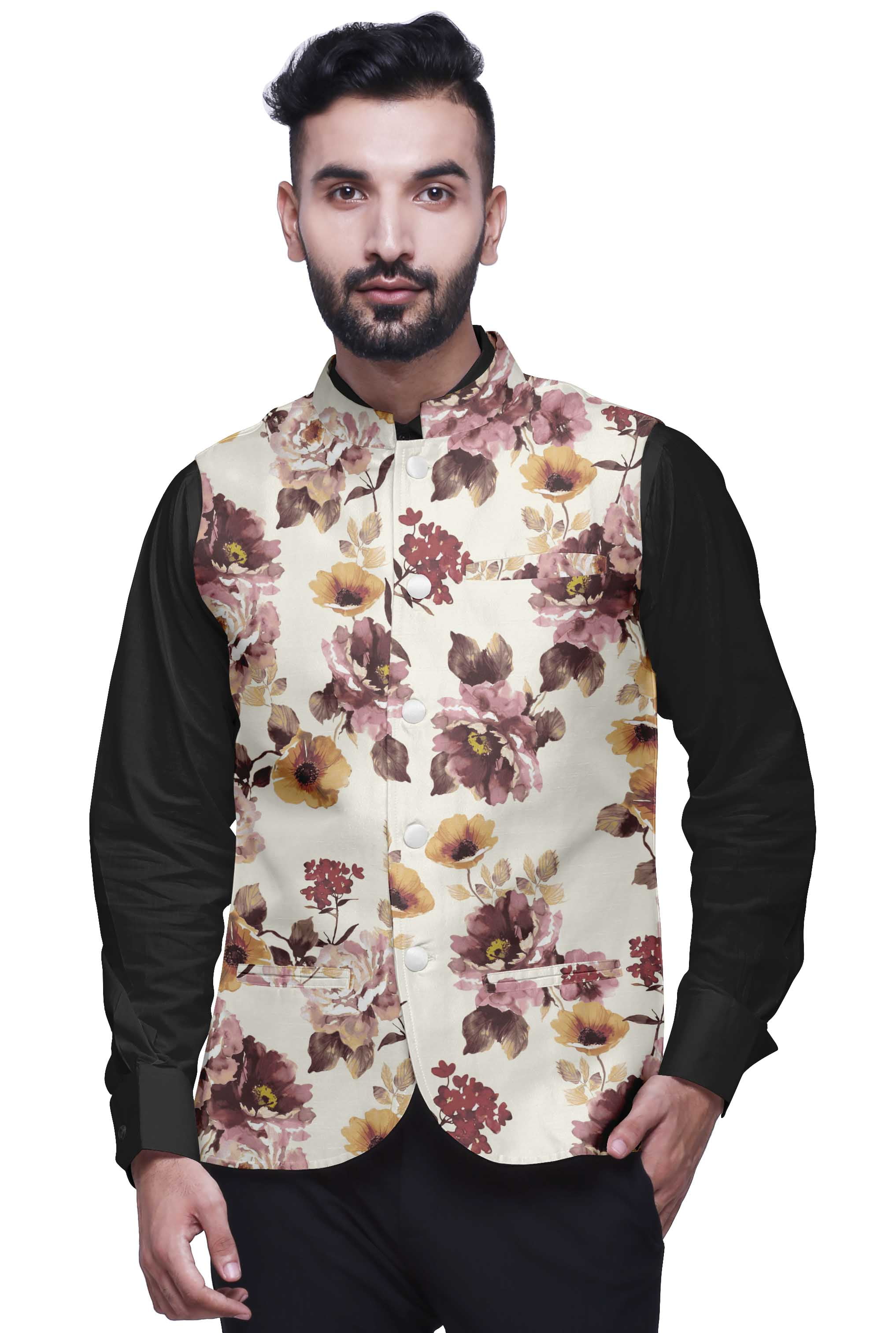 Atasi Floral Casual Jacket For Men Printed Nehru Jacket Mens Wedding ...