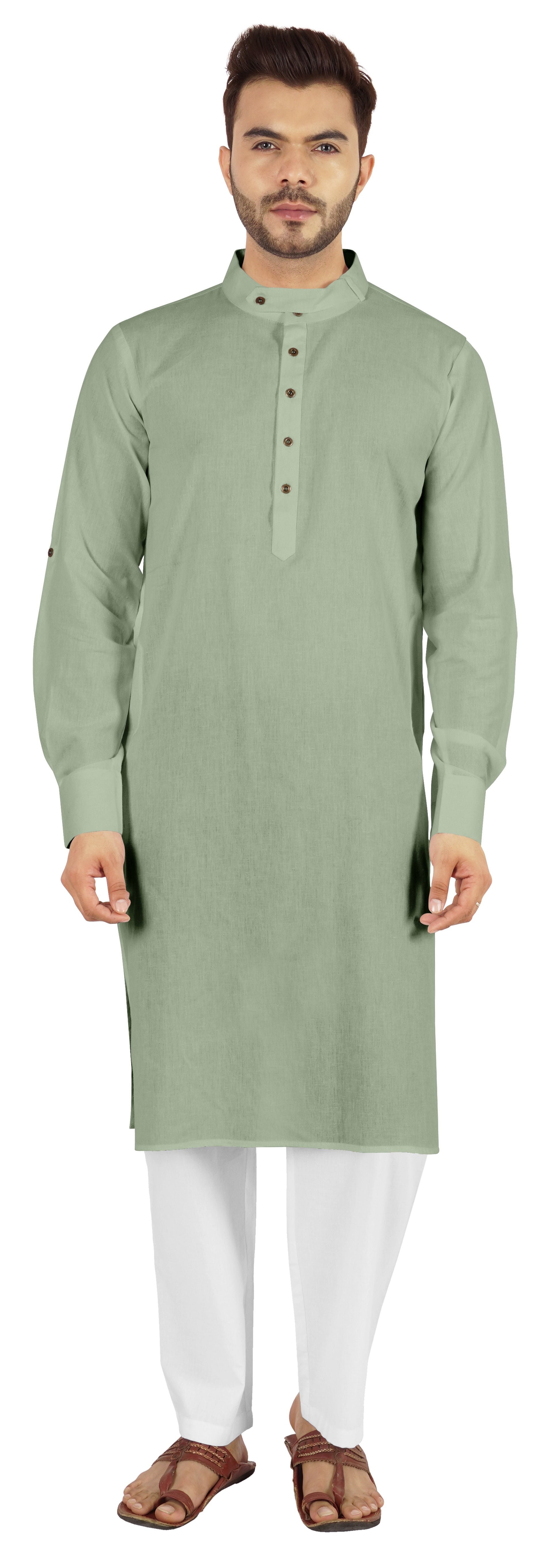 Atasi Indian Men's 2 Piece Kurta Pajama Set Henley Neck Cotton Casual ...