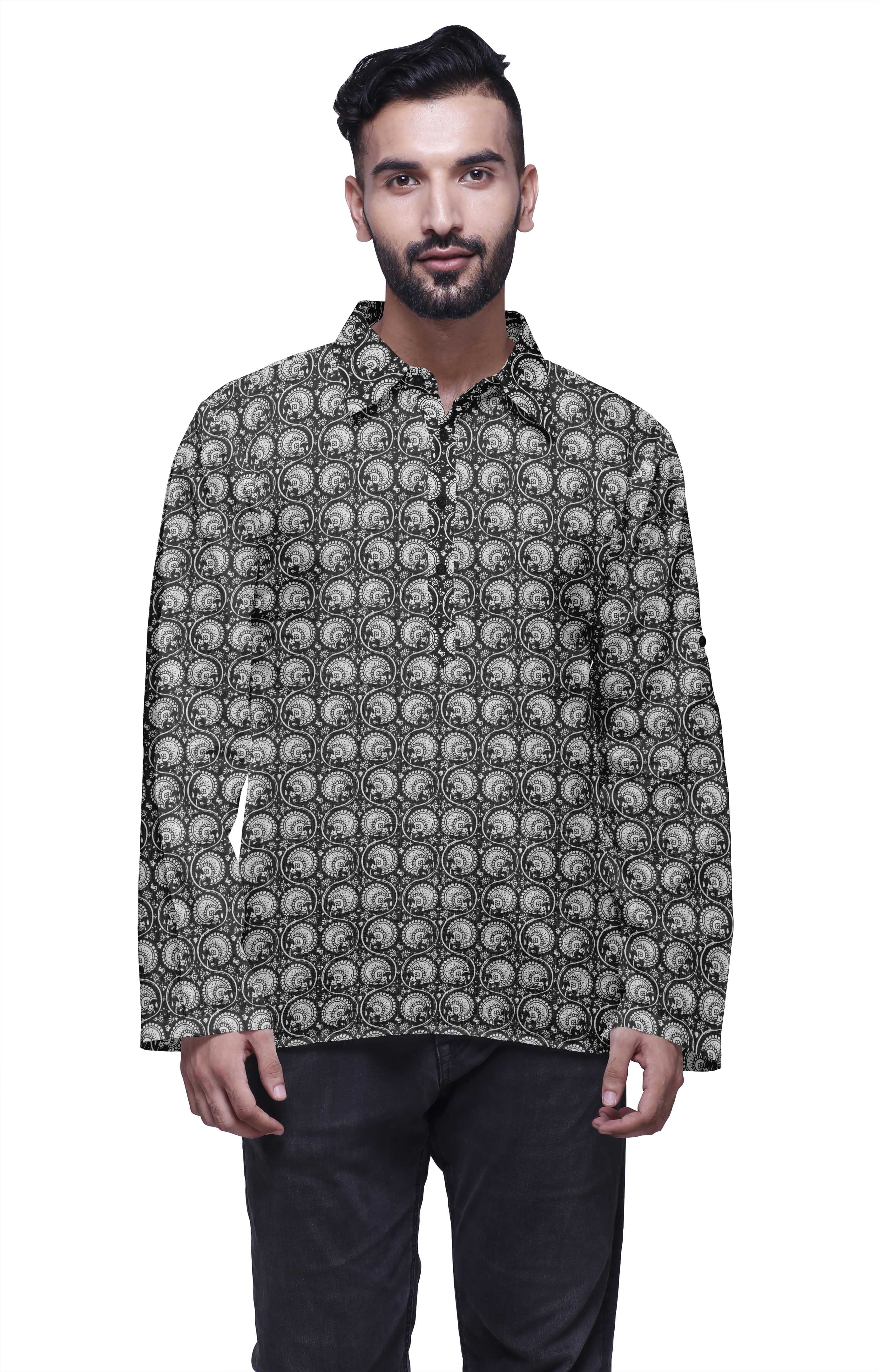 Atasi Long Sleeve Casual Clothing Printed Short Kurta For Men Ethnic ...