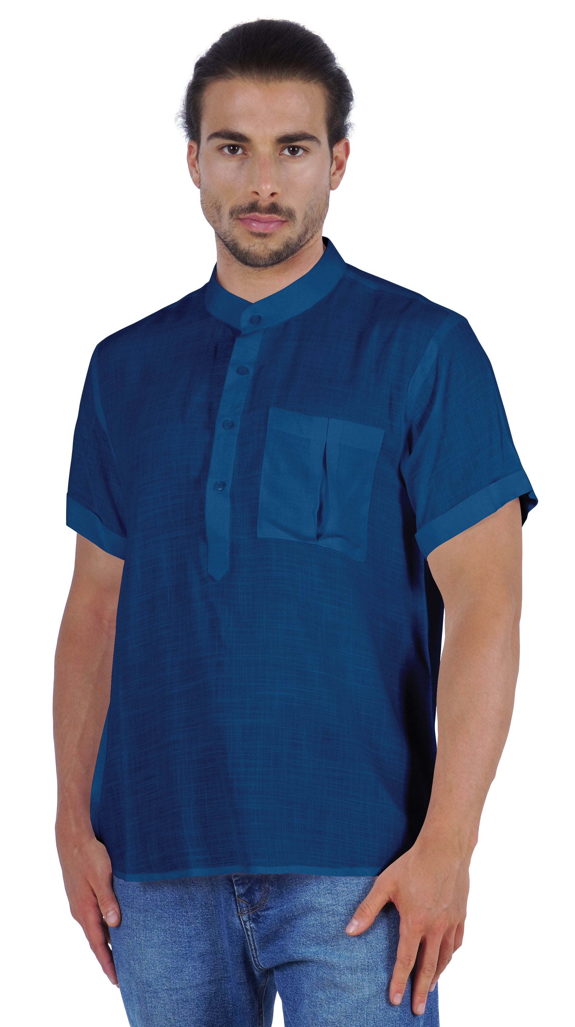 Atasi Short Kurta Mandarin Collar Tee Solid Short Sleeve Henley Shirt ...