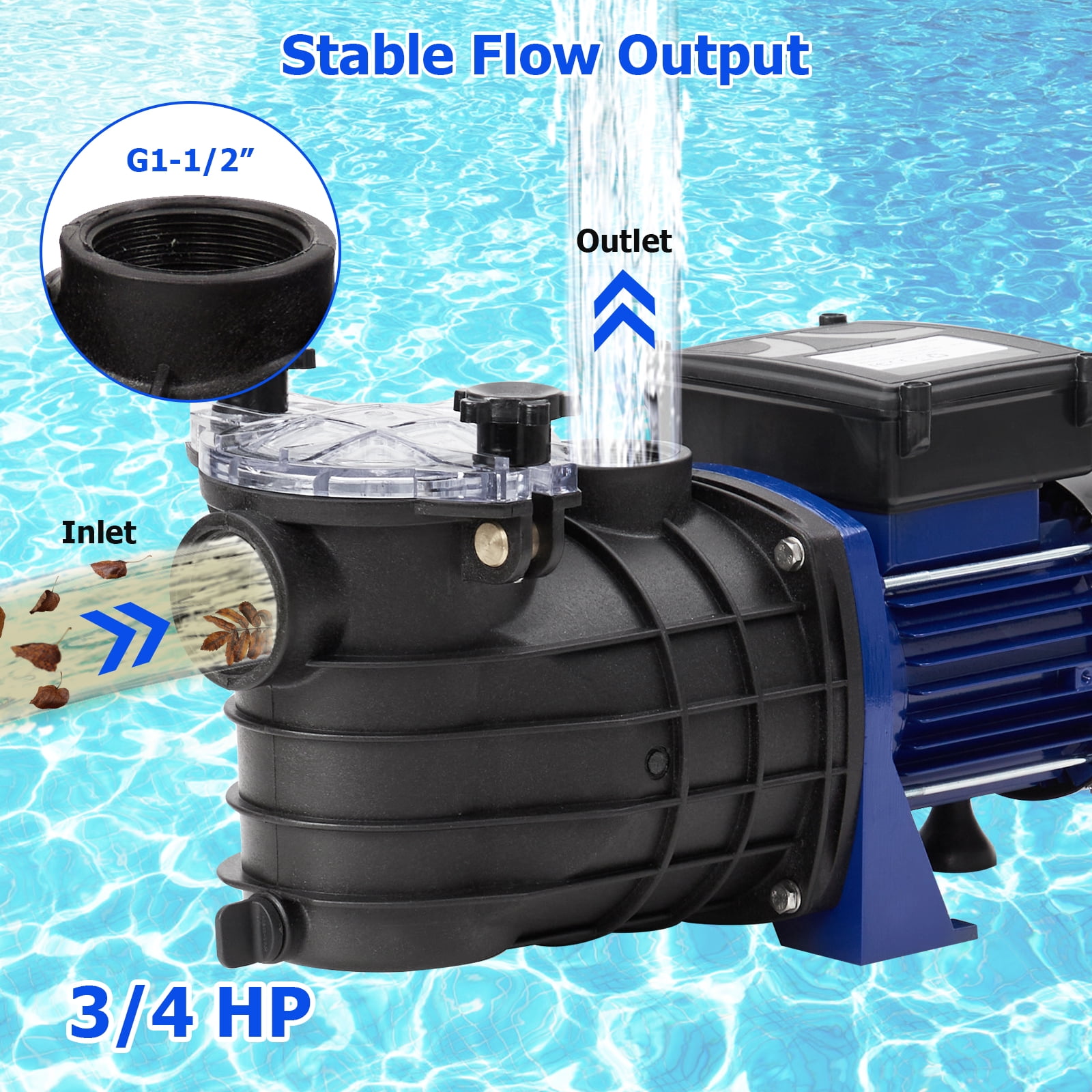Ataucjin 0.75HP In/Above Ground Single Speed Pool Pump, 550W/115V ...