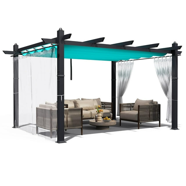 Ataucjin 10x10 Ft Outdoor Retractable Pergola with Canopy and Side Mesh ...