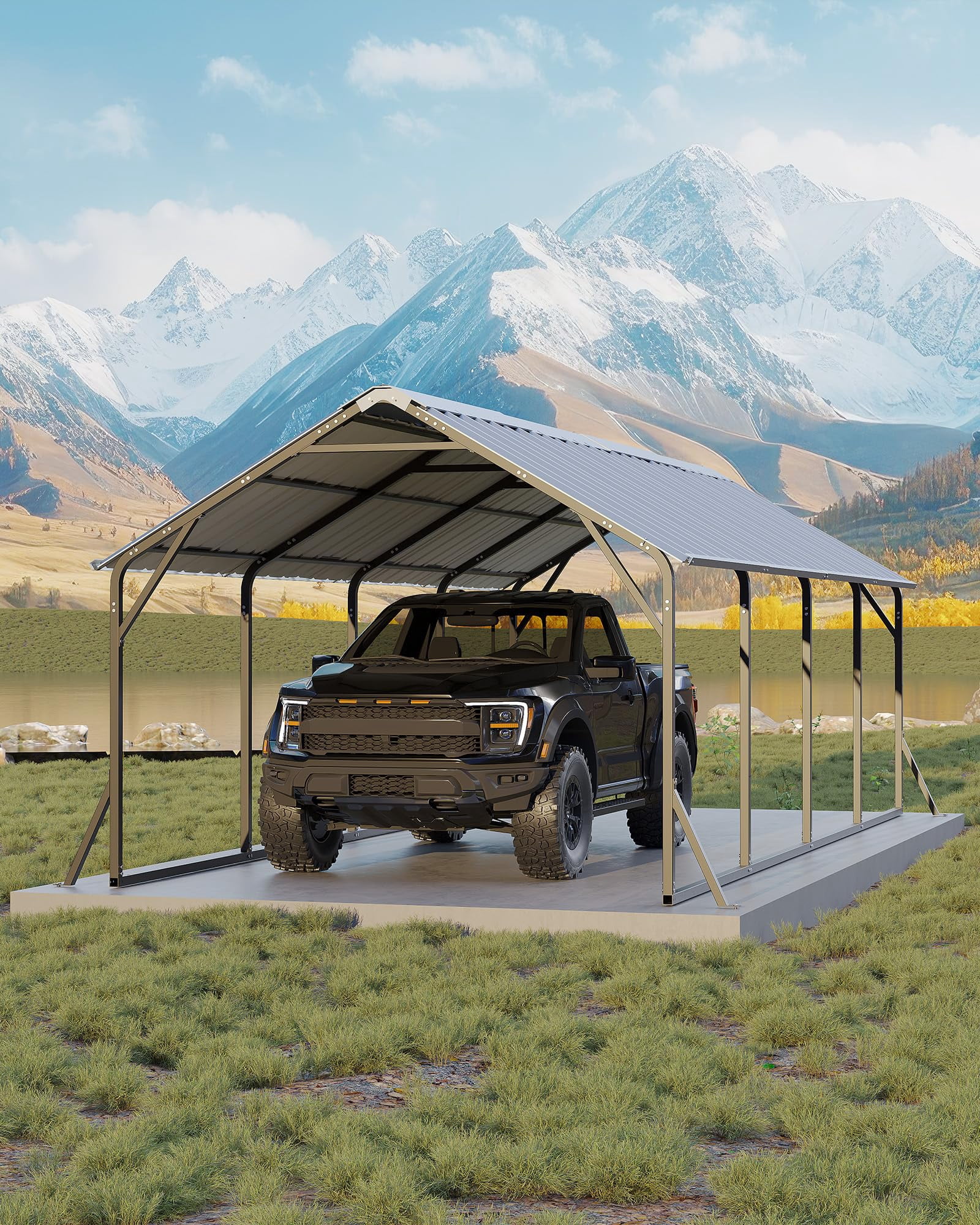 Ataucjin 11 ft x20 ft x9 ft Vertical Roof Metal Carport, Heavy Duty Car ...