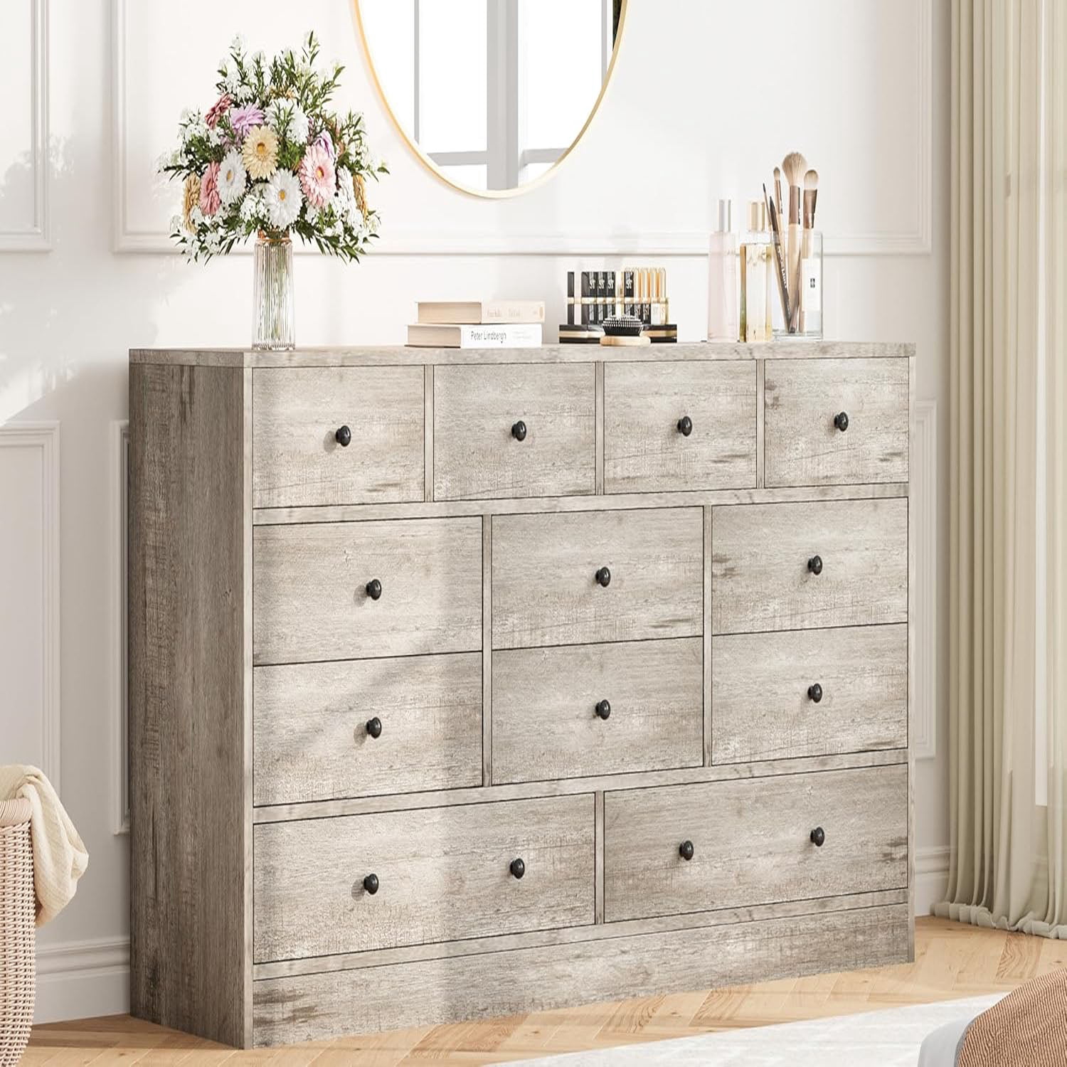 Ataucjin 12 Drawer Dresser for Bedroom, 61 Inch Wood Dresser with Power ...
