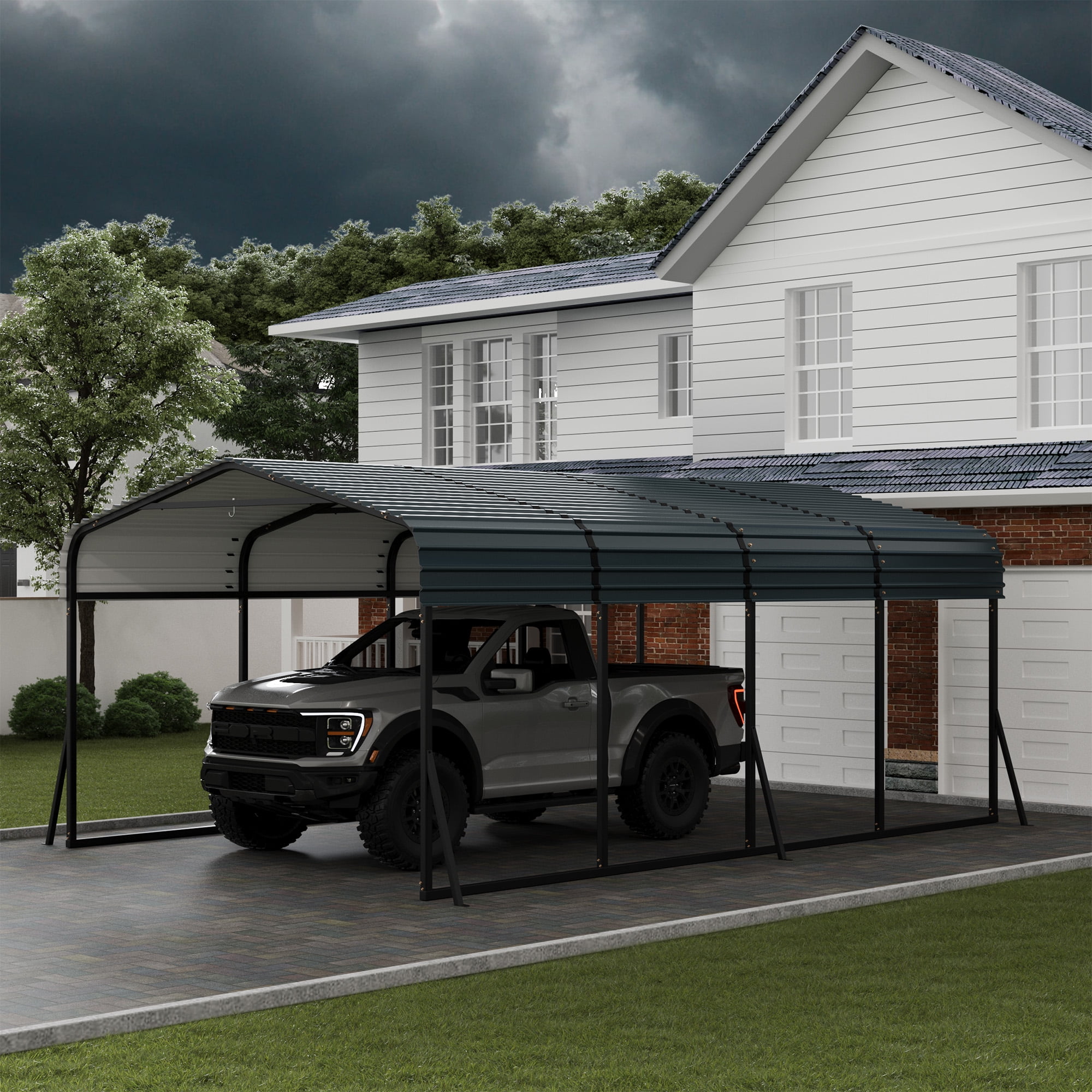 Ataucjin 12' x 20' Heavy Duty Metal Carport with Galvanized Steel Roof ...