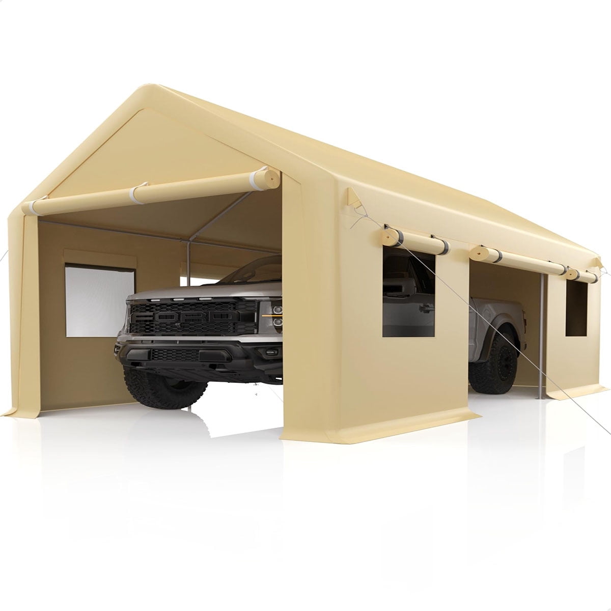 Ataucjin 12x20 Ft Carport, Car Port with 200g PE Tarp, Roll-Up Doors ...