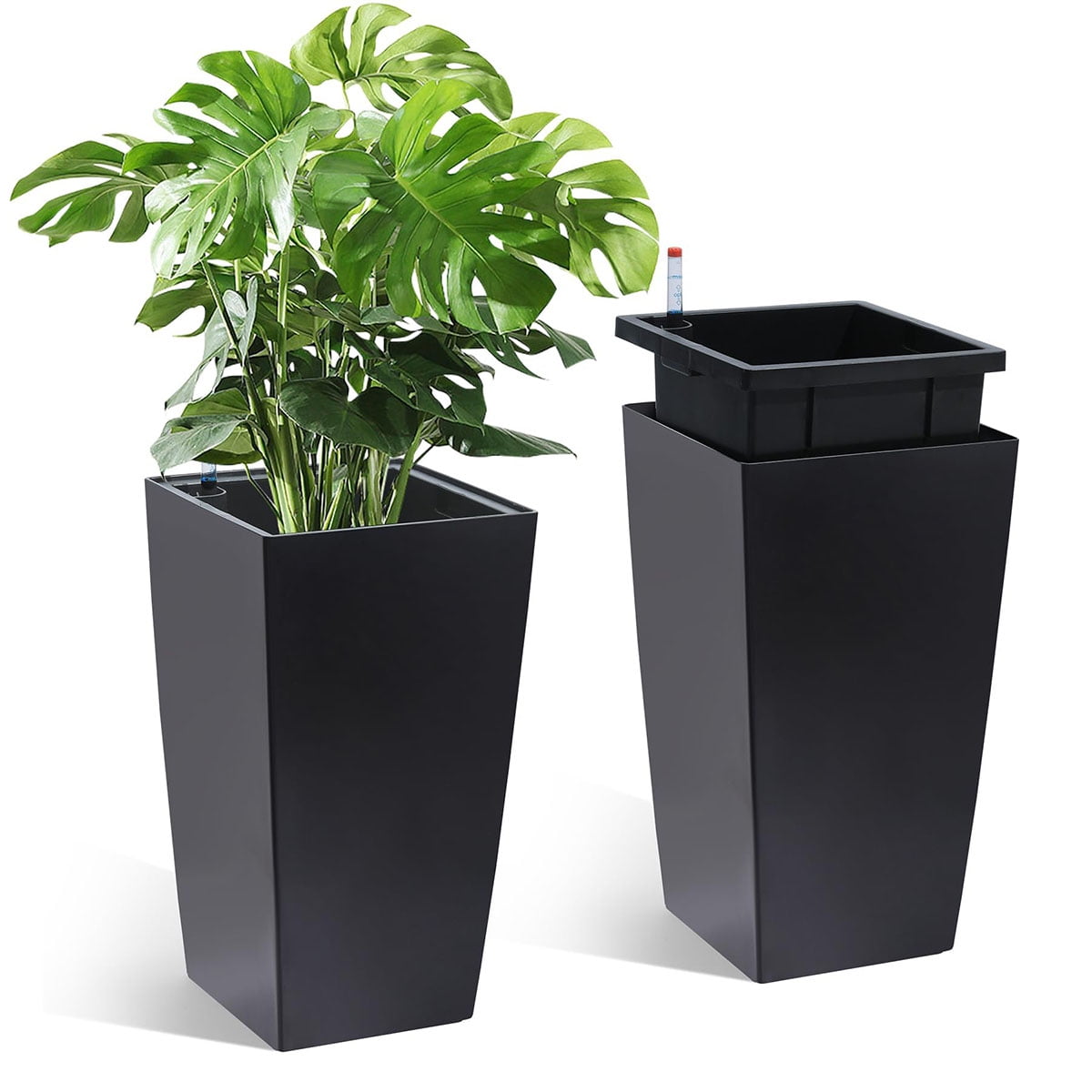 Ataucjin 16 Inch Tall Planters Set of 2, Outdoor and Indoor Black ...
