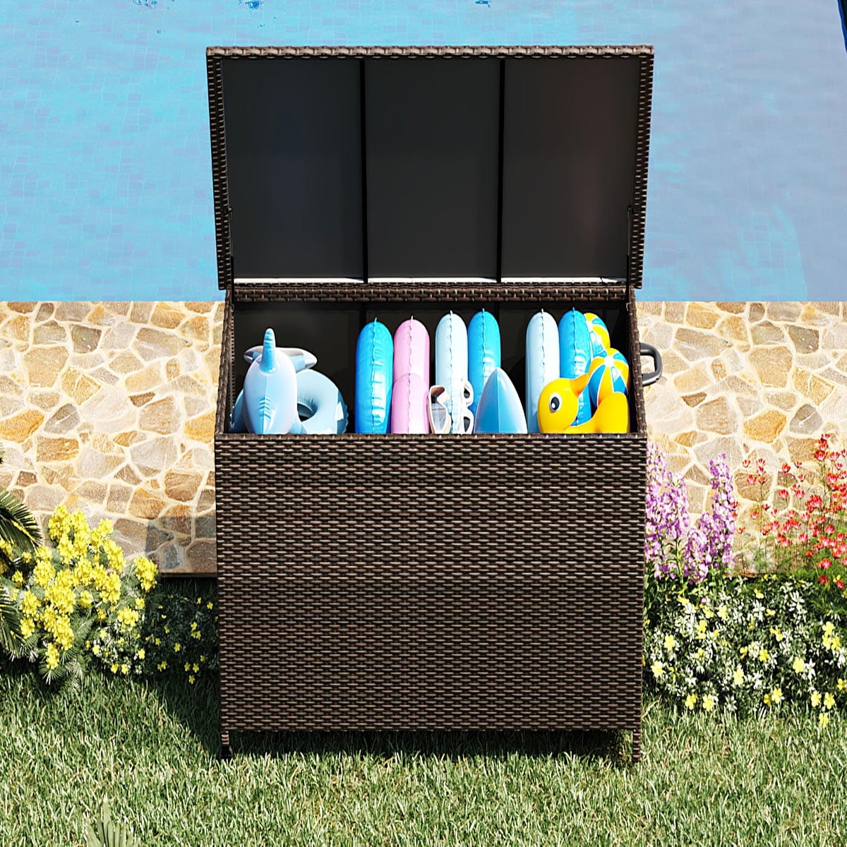Ataucjin 185 Gallon Deck Box Outdoor Storage, All-Weather Wicker ...