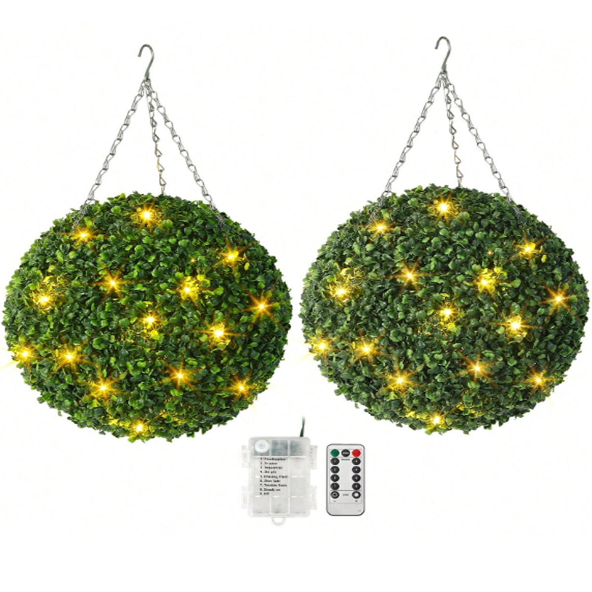 Ataucjin 2-Pack 16" Artificial Plant Topiary Ball, Pre-Lit Artificial ...