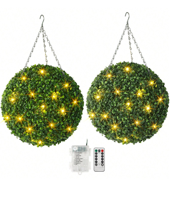 Ataucjin 2-Pack 16" Artificial Plant Topiary Ball, Pre-Lit Artificial ...