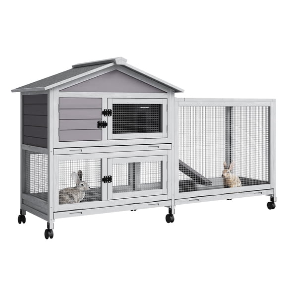 Ataucjin 2-Story Rabbit Hutch with Ramp & Weatherproof Roof ,Indoor ...