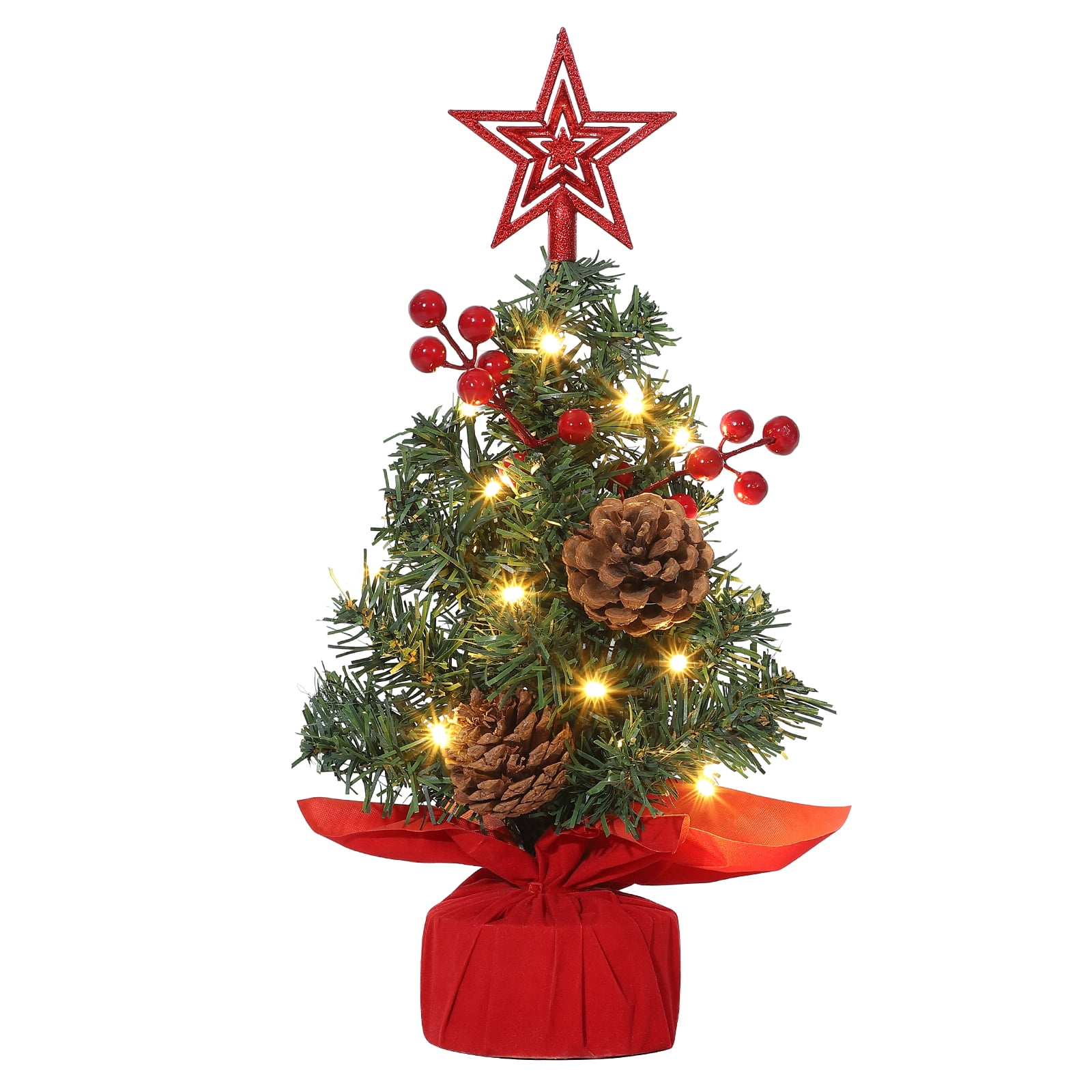Ataucjin 24-Inch Small Christmas Tree with Top Star & Lights, Festive ...