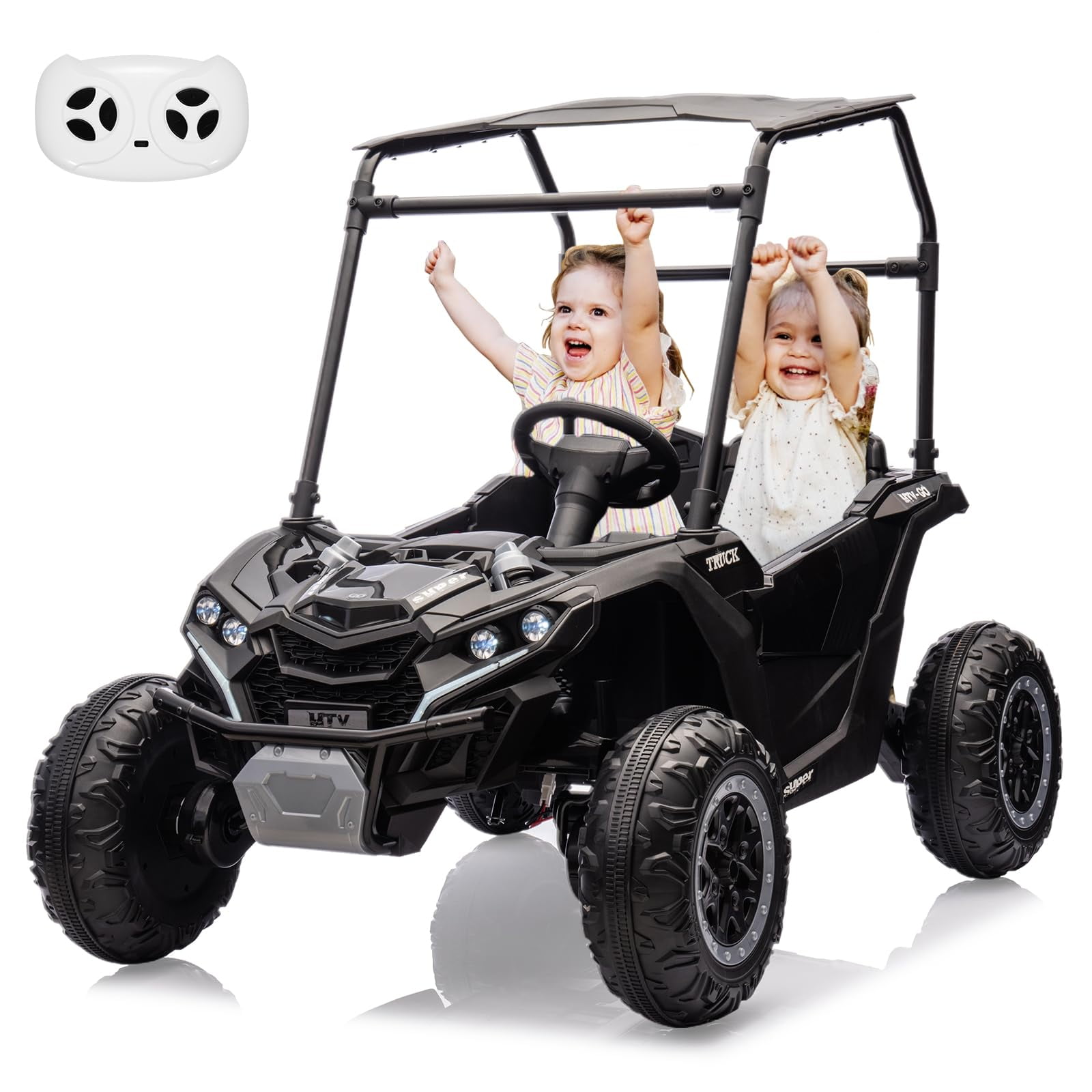 Ataucjin 24V Kids Ride On Car 2-Seater 4WD Electric Truck Kids UTV ...