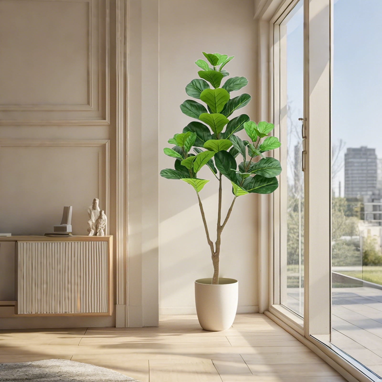 Ataucjin 2pcs 5ft/6ft Artificial Fiddle Leaf Fig Tree In Pot ...