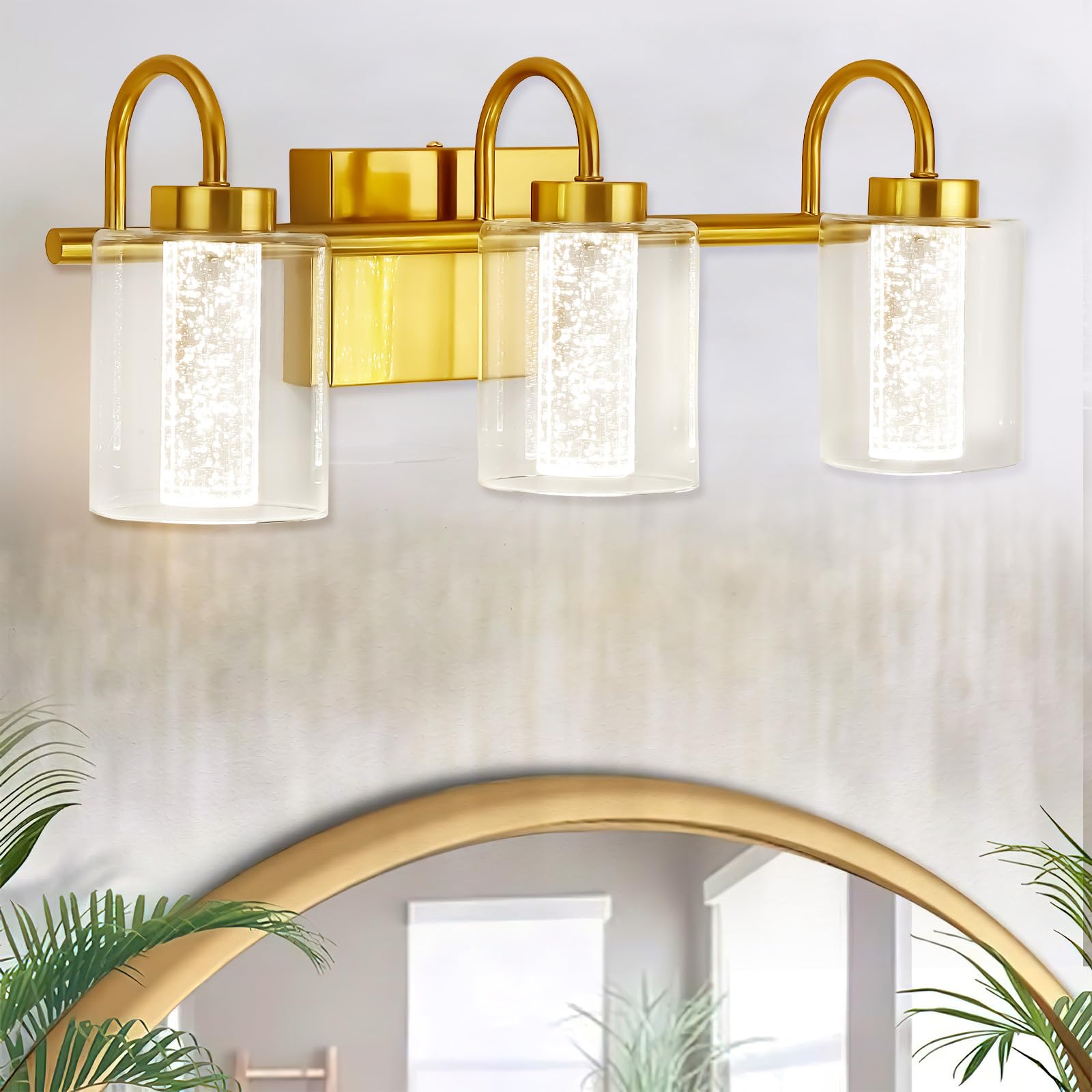 Ataucjin 3 Light Brushed Gold Vanity Lights, Bathroom Light Fixtures ...