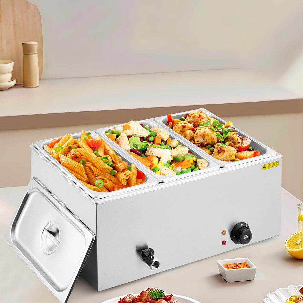 Ataucjin 3-Pan Commercial Food Warmer, Stainless Steel Buffet Bain ...