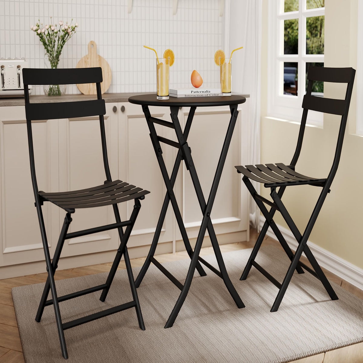 Ataucjin 3-Piece Outdoor Bistro Set, Folding Patio Bistro Sets with 1 ...