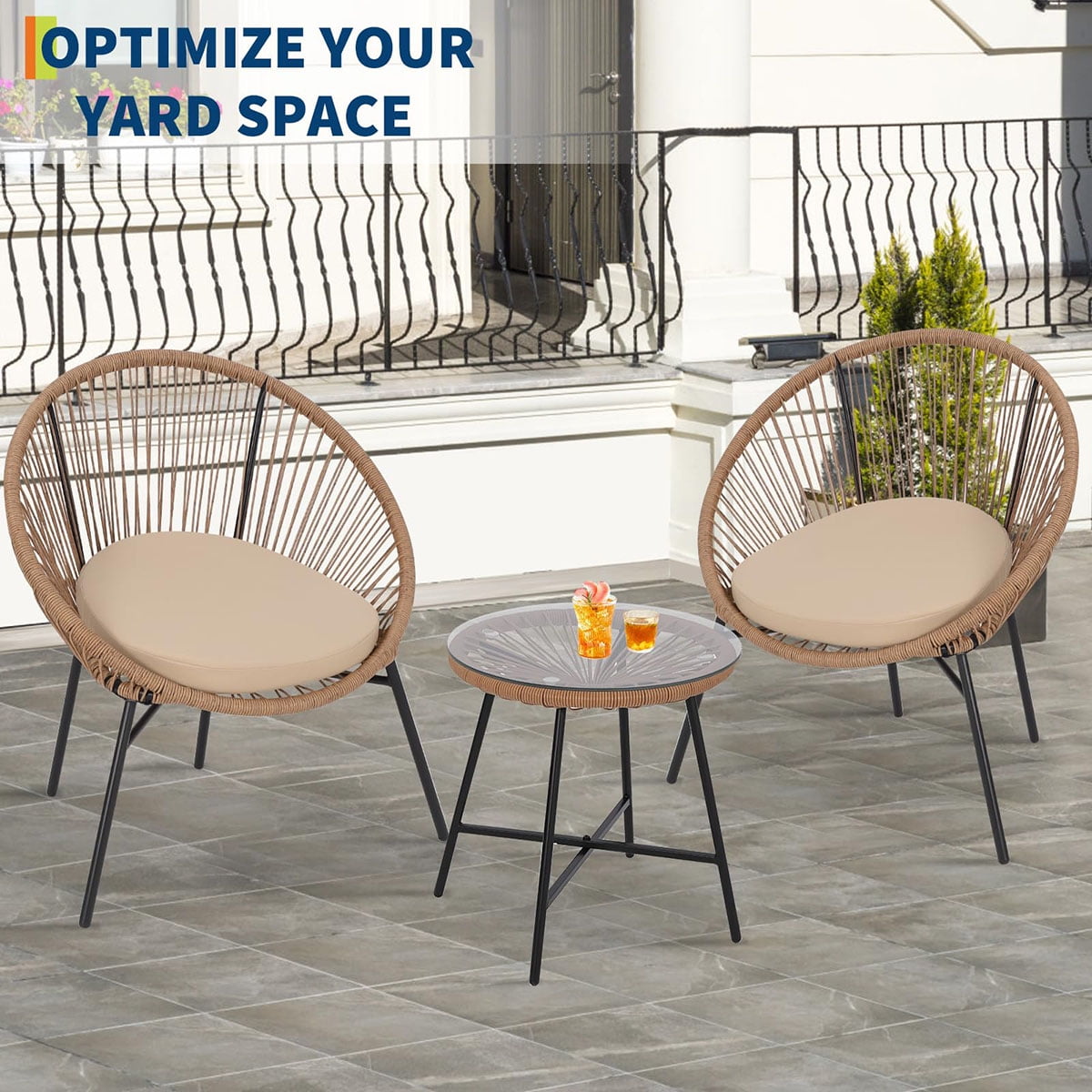 Ataucjin 3 Piece Patio Bistro Set, Outdoor Acapulco Chairs Set of 2 ...