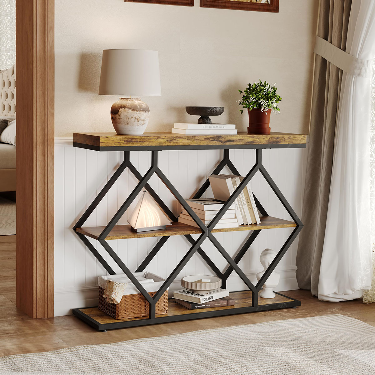 Ataucjin 3-Tier Console Sofa Table with Storage, Industrial Accent ...