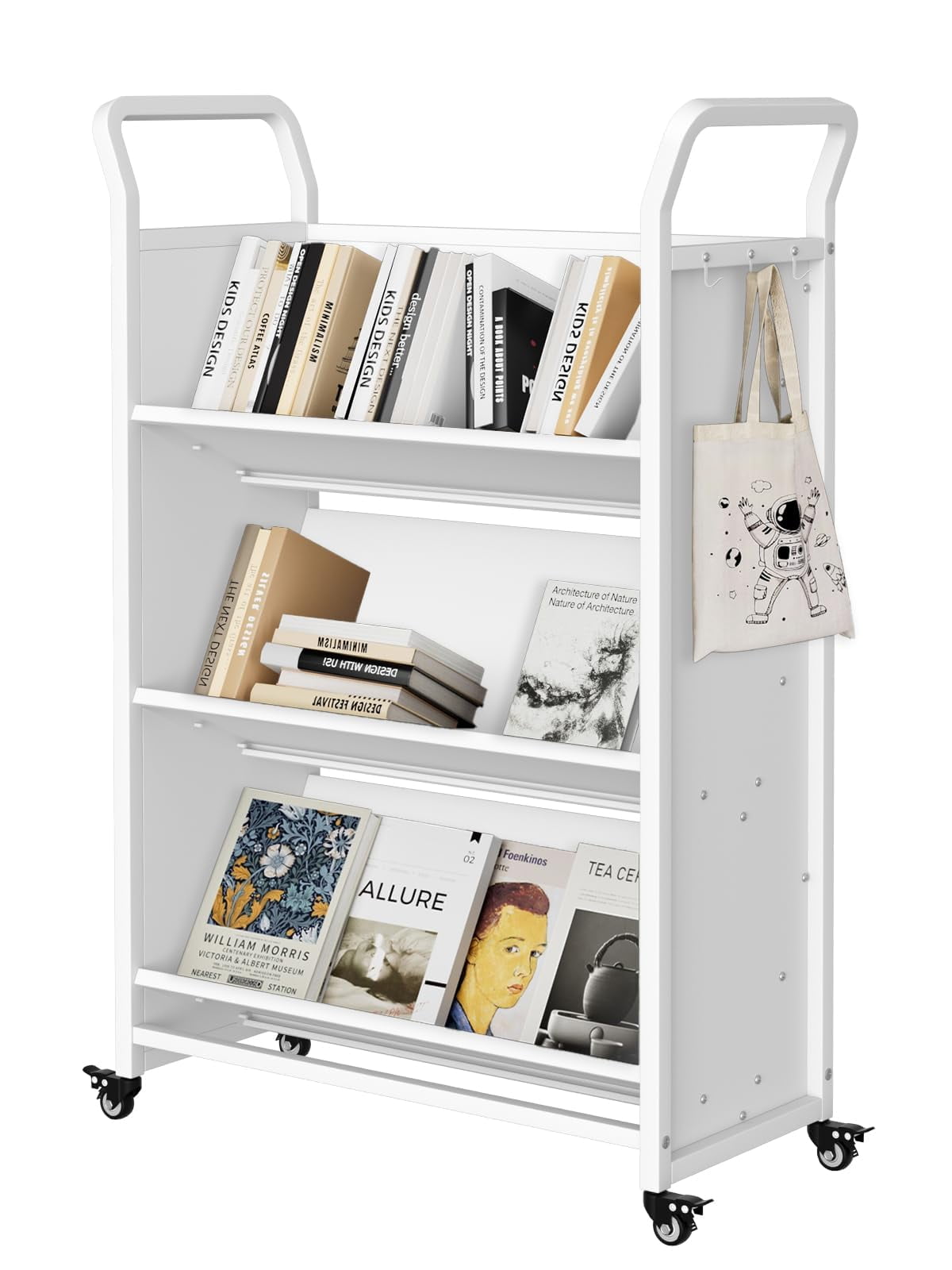 Ataucjin 3 Tier Rolling Book Cart with Wheels, 360 Lb Capacity Heavy ...