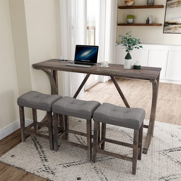 Gymax 4-Piece Bar Table Set w/ Power Outlet Counter Height Bistro Table ...