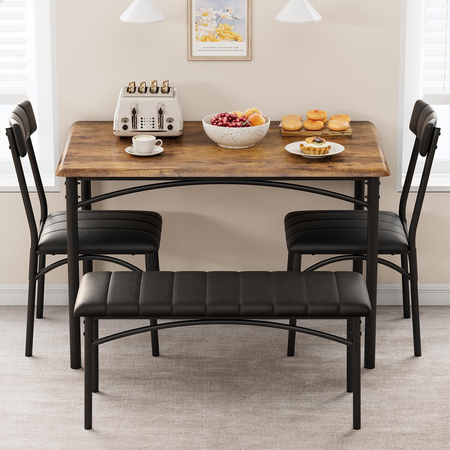 Ataucjin 4 Pieces Dining Table Set For 4 With Upholstered Chairs And ...