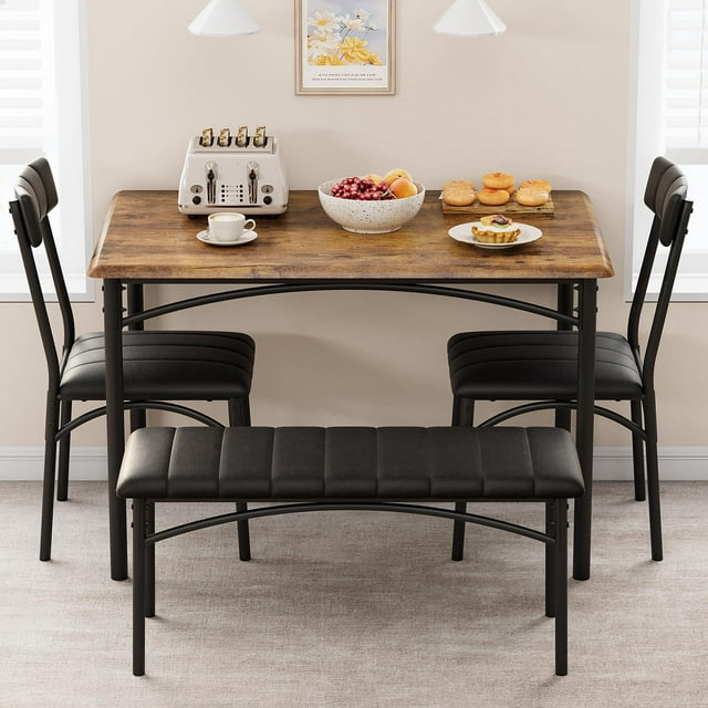 Ataucjin 4 Pieces Dining Table Set For 4 With Upholstered Chairs And ...