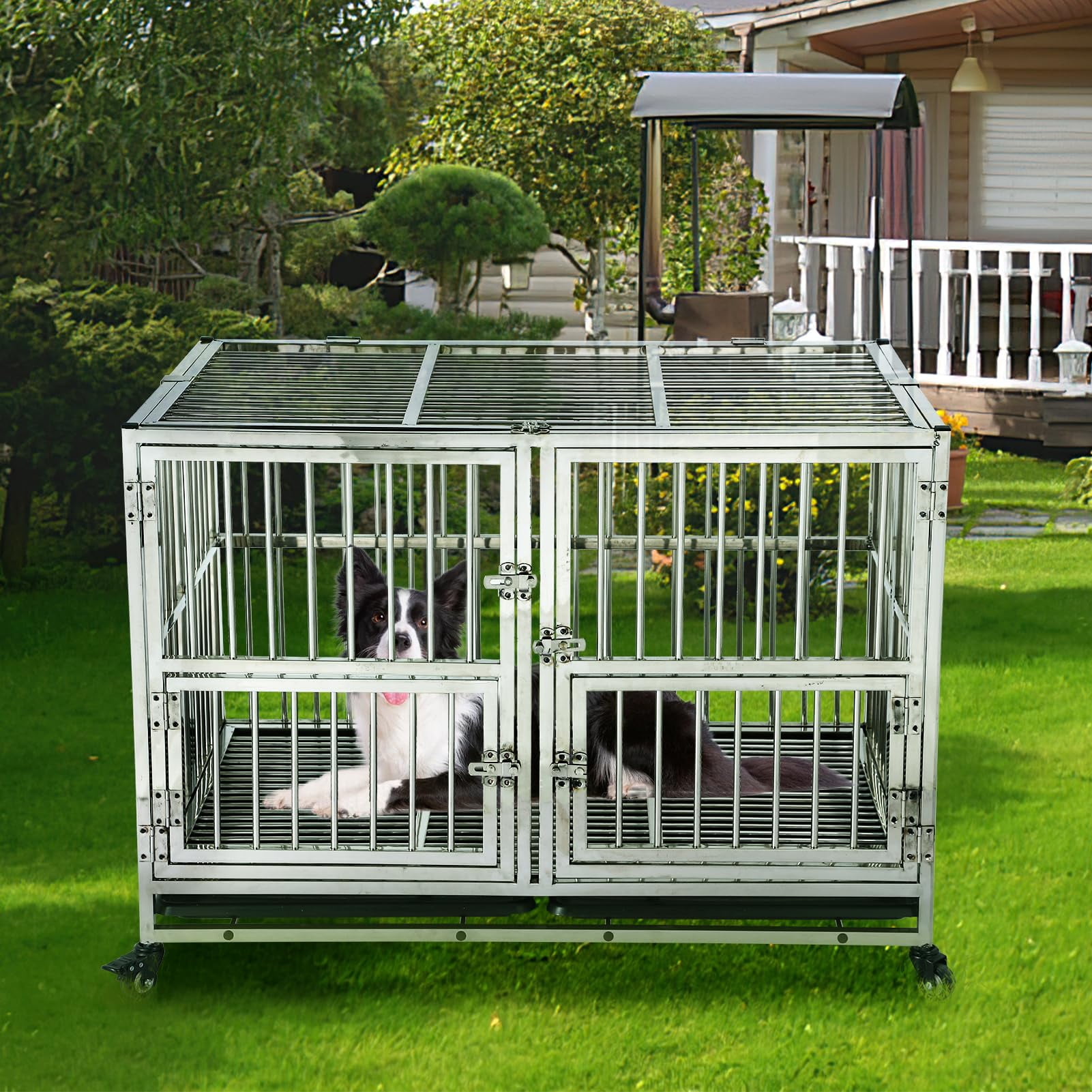 Ataucjin 42" Heavy Duty Dog Crate Cage Kennel with Lockable Rolling ...