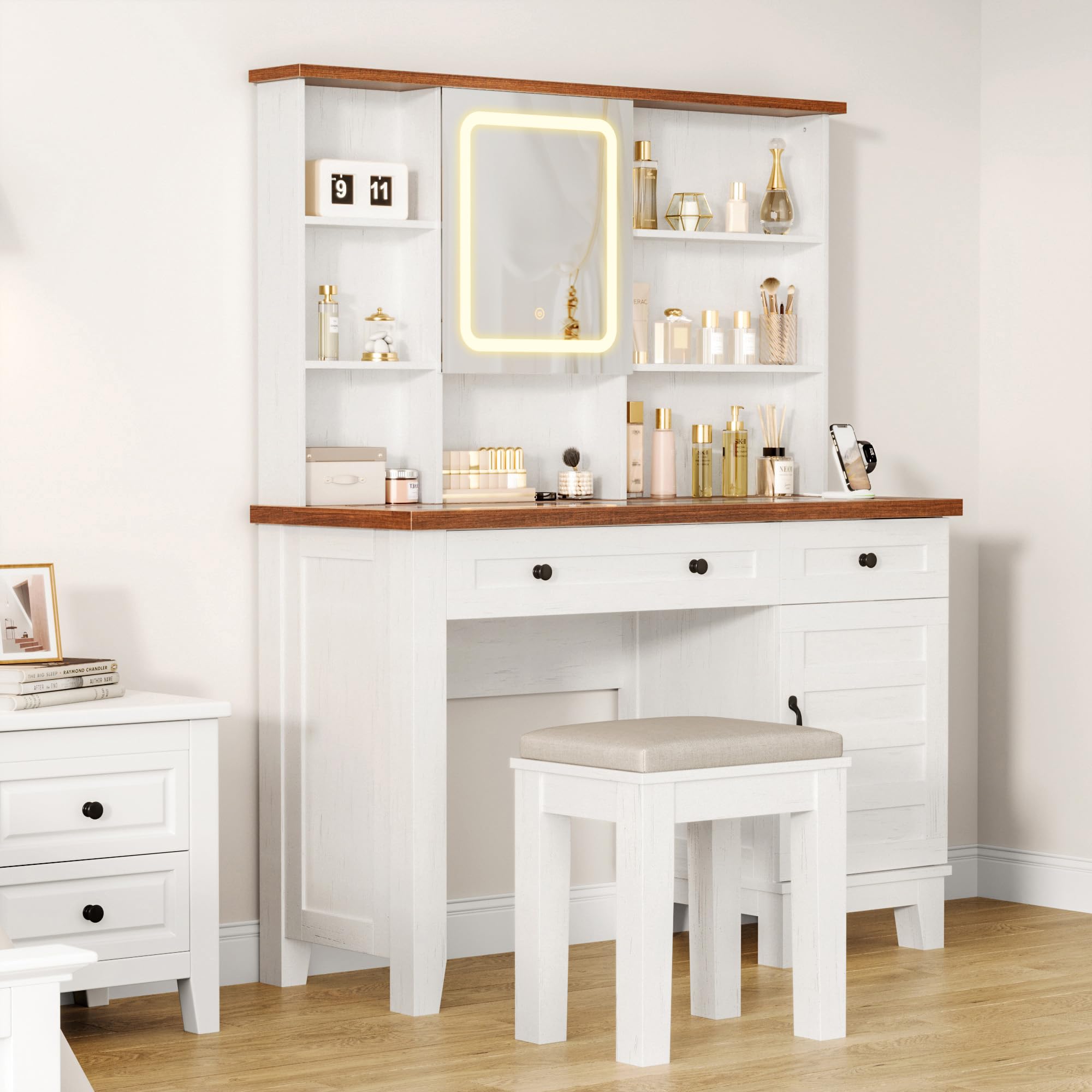 Ataucjin 42'' Large Makeup Vanity Set,Farmhouse Vanity Desk with ...