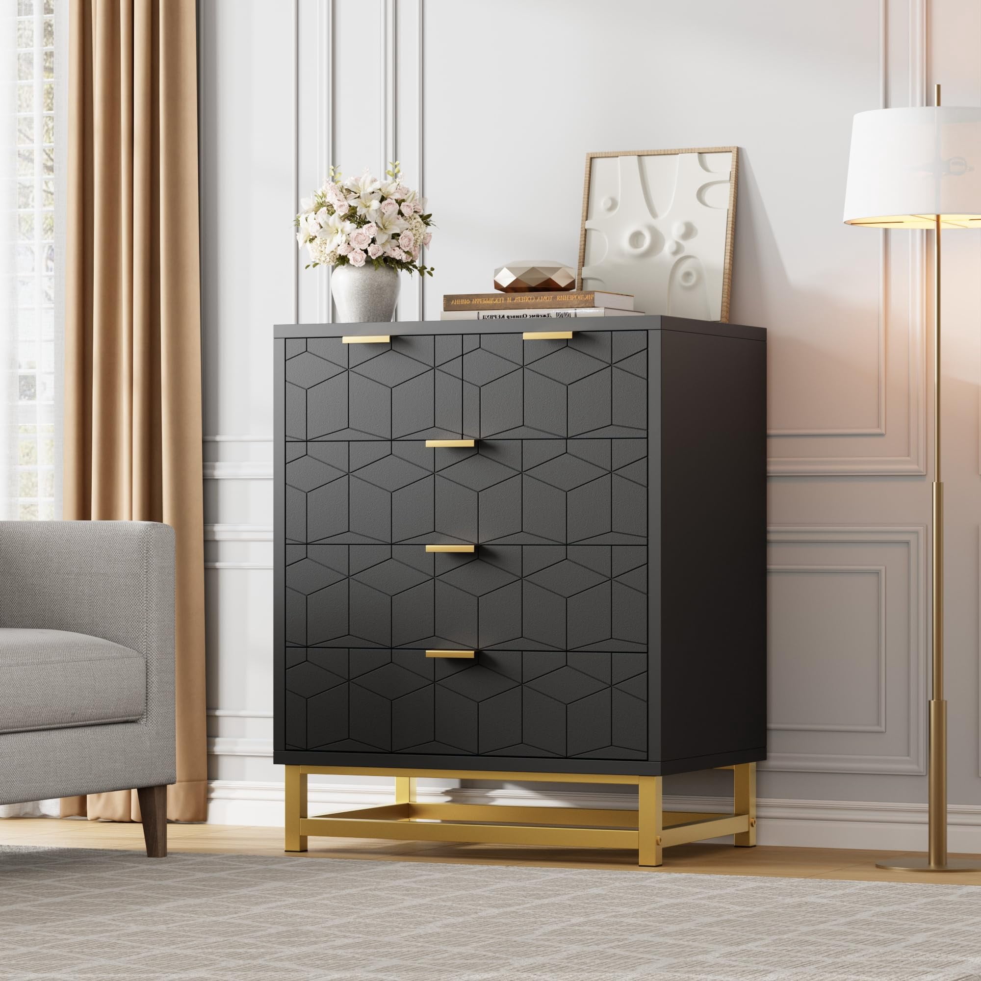 Ataucjin 5 Drawer Dresser for Bedroom,Chest of Drawers with Metal Base ...