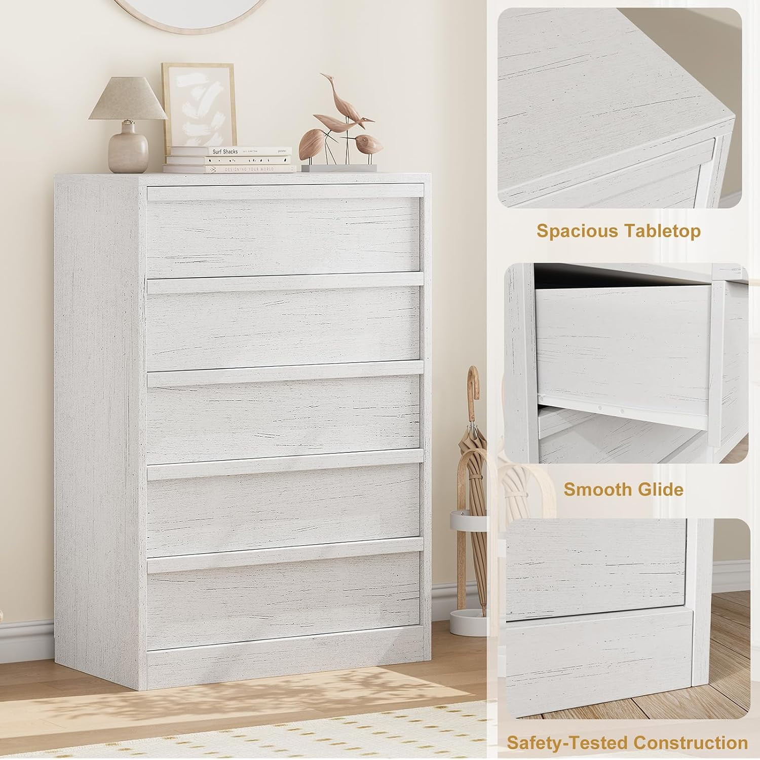 Ataucjin 5 Drawer Dresser for Bedroom, Modern 5 Chest of Drawers Tall ...