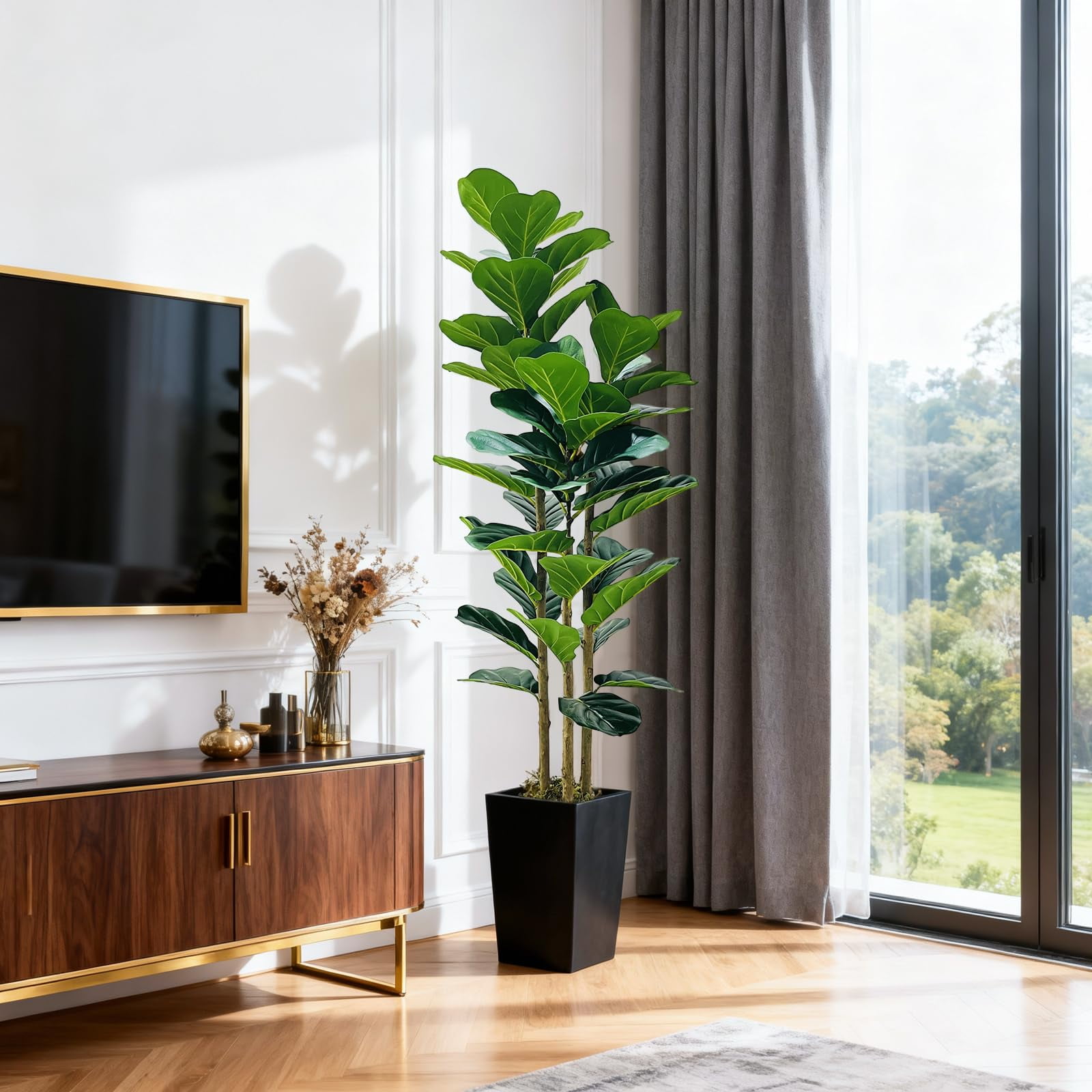 Ataucjin 5 FT Artificial Fiddle Leaf Fig Tree Plant,Tropical Ficus ...