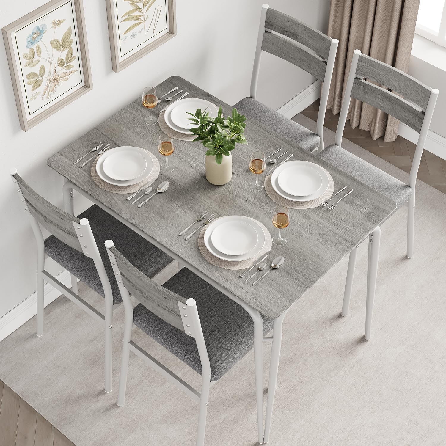 Ataucjin 5-Piece Dining Table Set, Sturdy Wooden Square Table and Chair ...