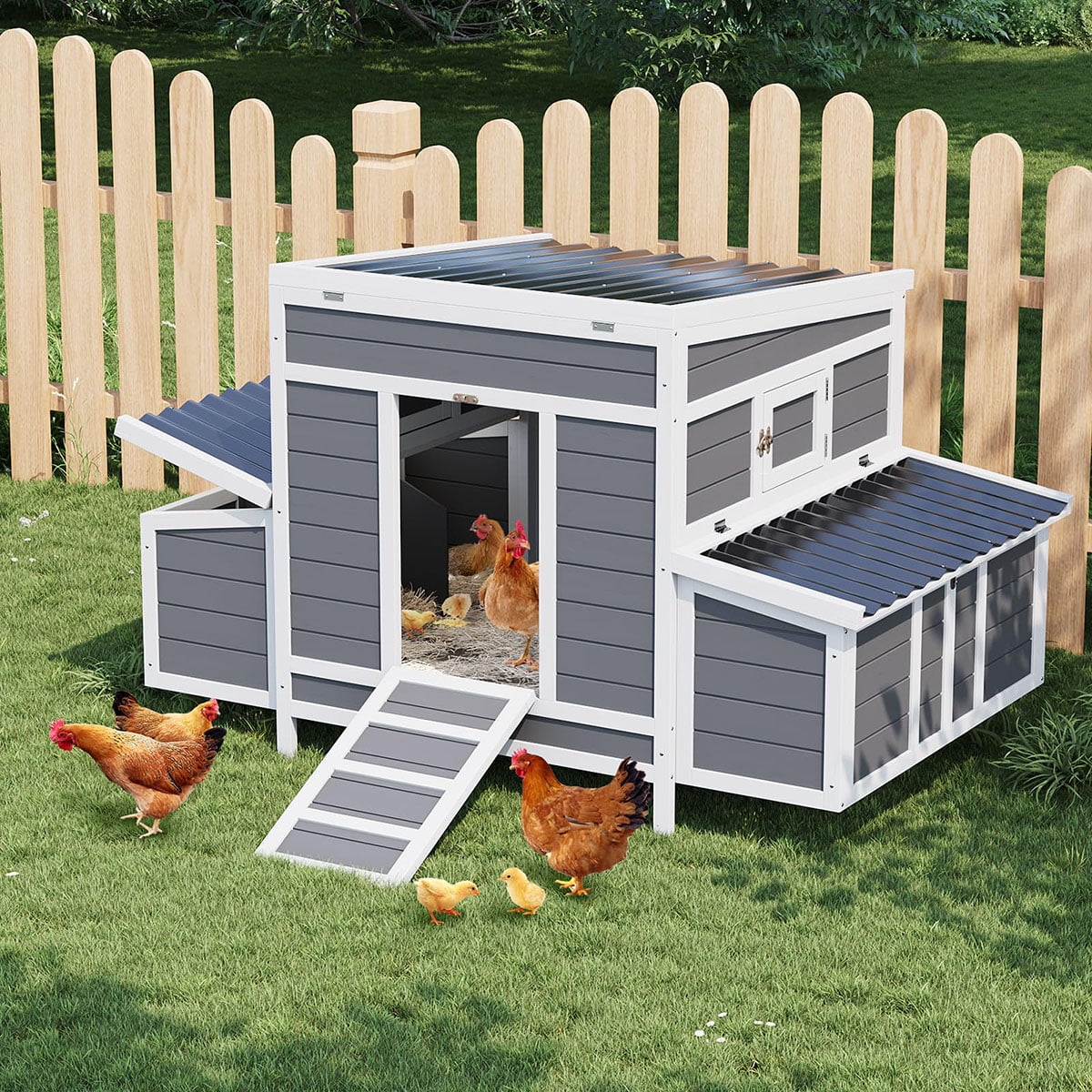 Ataucjin 54inch Wooden Chicken Coop, Chicken Coop with 2 Sides Large ...