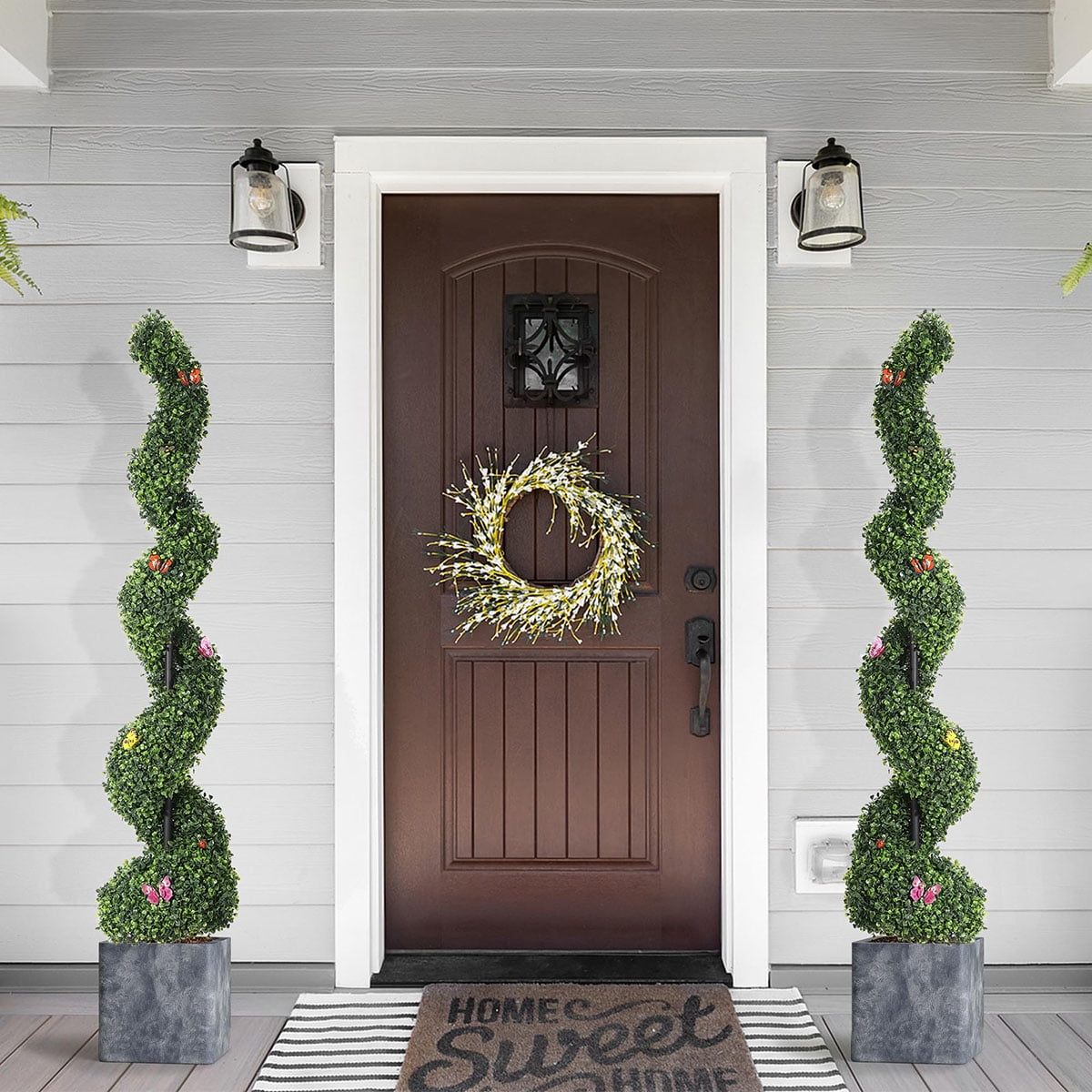 Ataucjin 5FT Artificial Boxwood Spiral Topiary Trees, 2 Pcs Outdoor ...