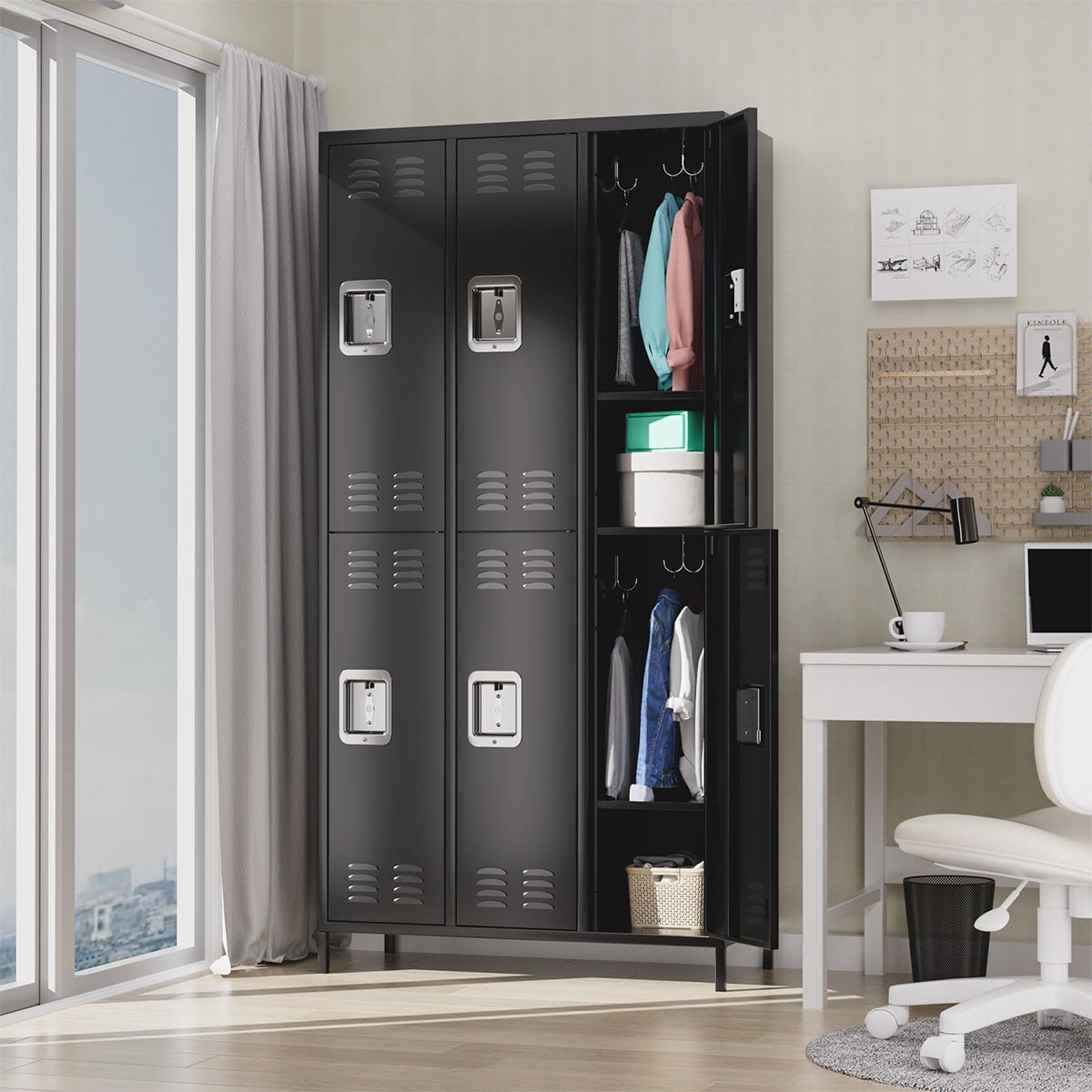 Ataucjin 6 Doors Metal Storage Locker with 12 Hooks and 6 Shelves ...