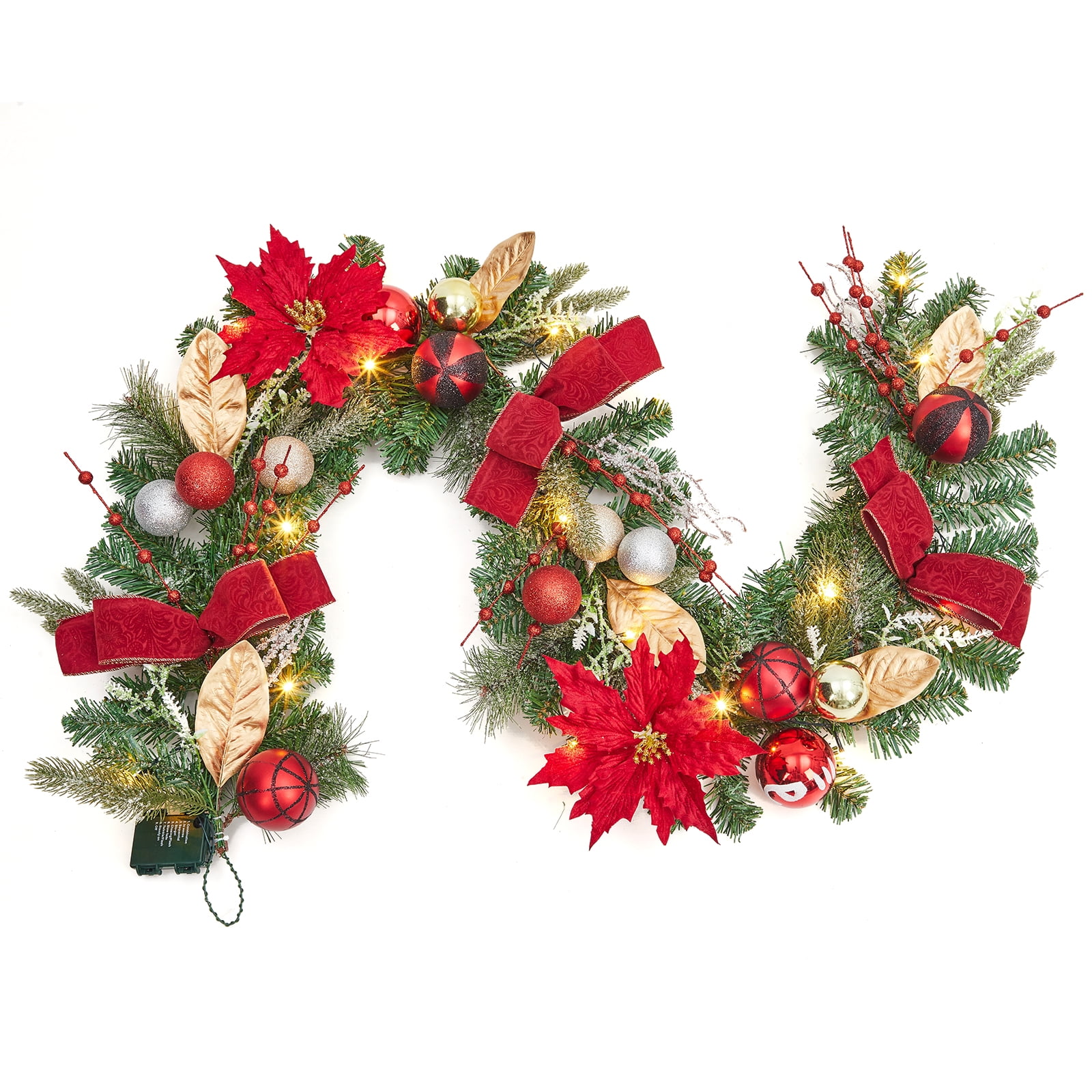 Ataucjin 6 ft Pre-Lit Christmas Garland with 20 Battery Operated LED ...