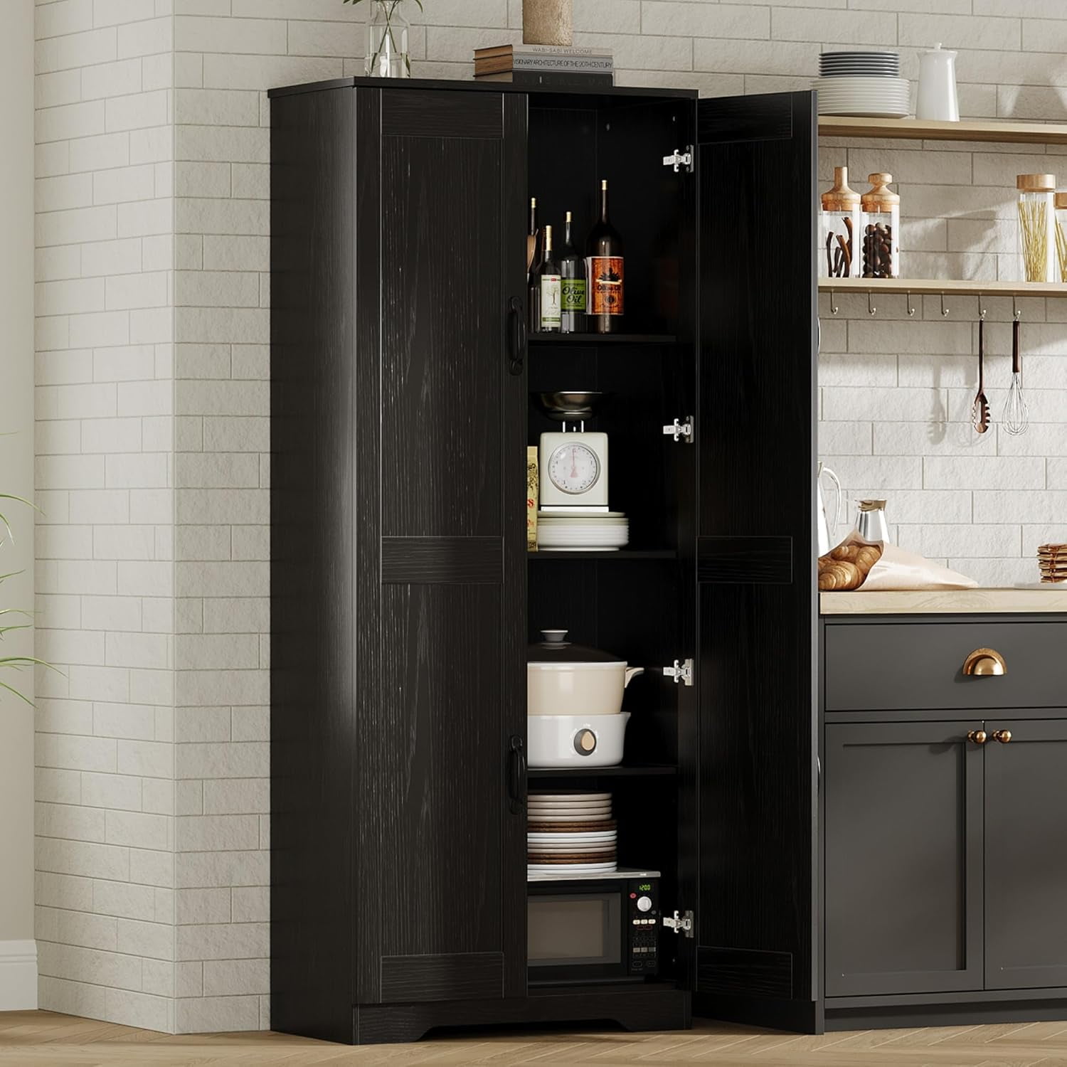 Ataucjin 60" Tall Pantry Cabinet Kitchen Pantry Storage Cabinets With 2 ...