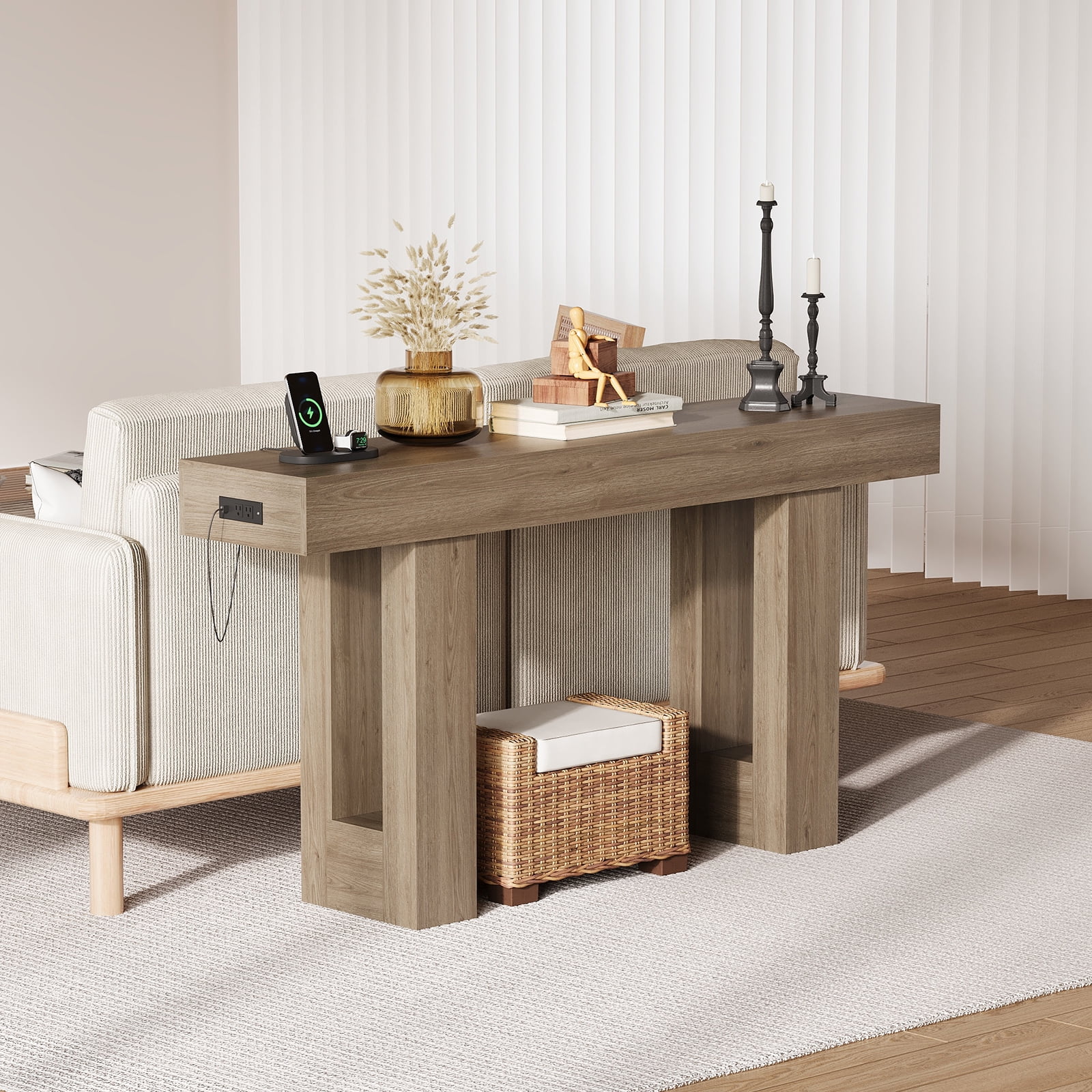 Ataucjin 63 Inch Console Table with Power Outlet, Extra Long Sofa Table ...
