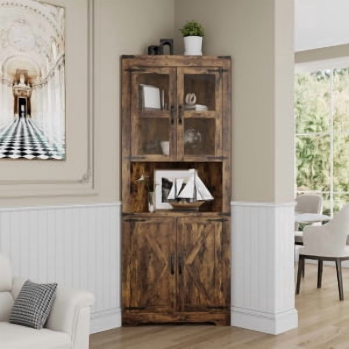Ataucjin 67" Corner Storage Cabinet with Lights, Farmhouse Corner Hutch ...