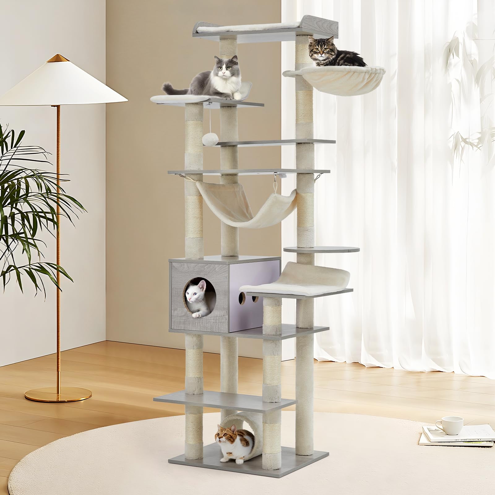 Ataucjin 67 Inch Cat Tree for Large Cats, Features Scratching Post, Cat ...