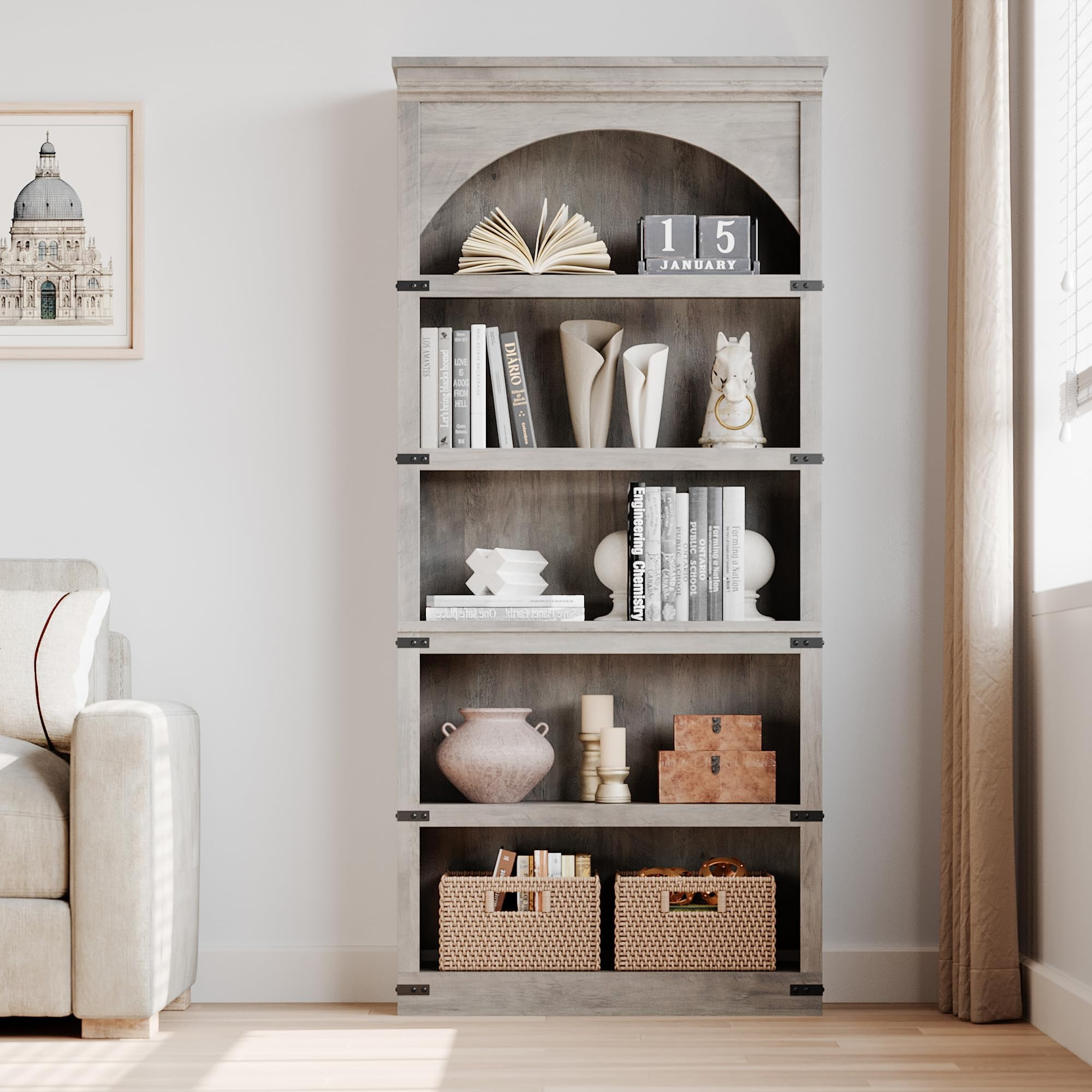 Ataucjin 68.7" Tall 5-Tier Arched Bookcase,5 Shelf Bookshelf,Modern ...