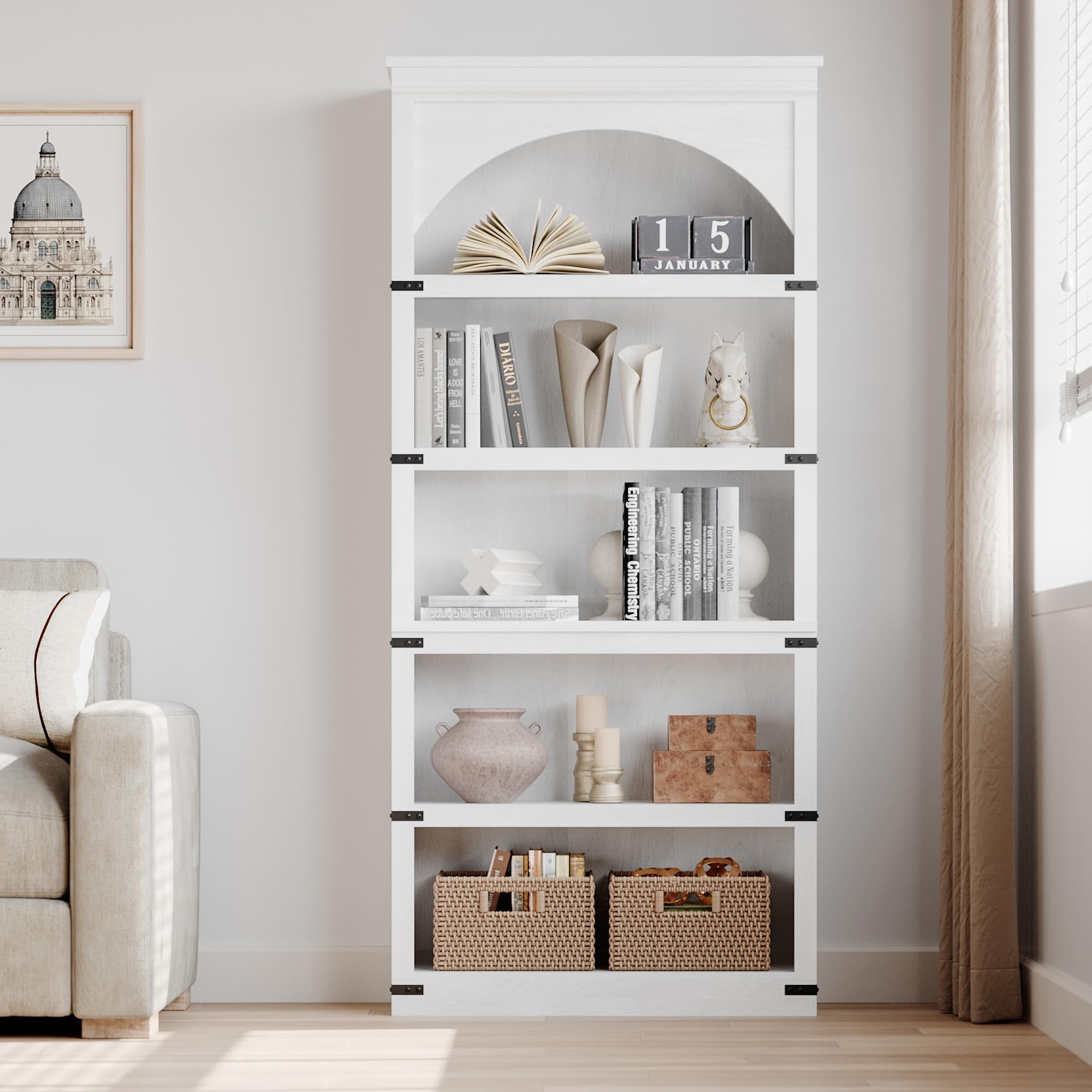 Ataucjin 68.7" Tall 5-Tier Arched Bookcase,5 Shelf Bookshelf,Modern ...
