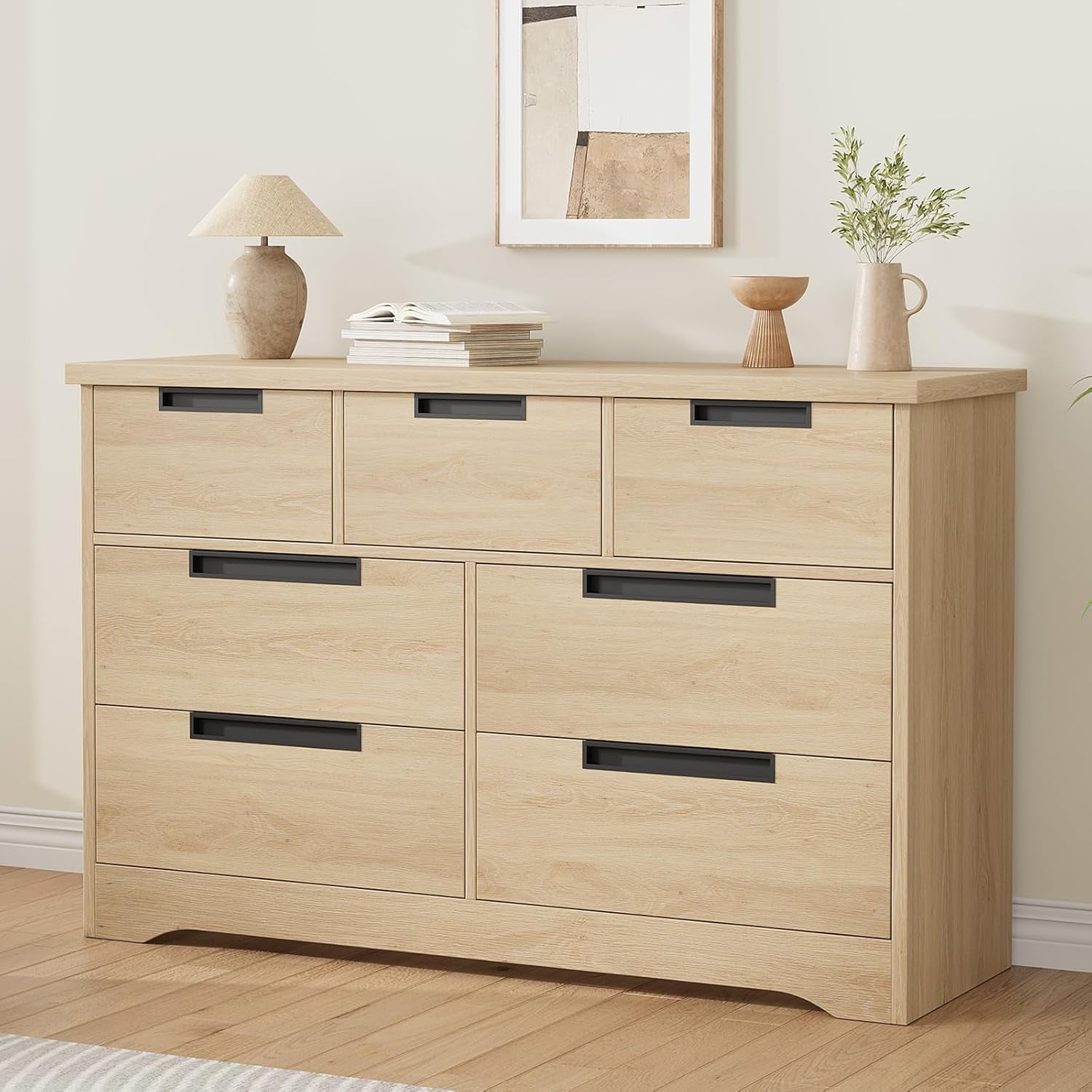 Ataucjin 7 Drawer Dresser for Bedroom, Natural Modern Double Dresser ...